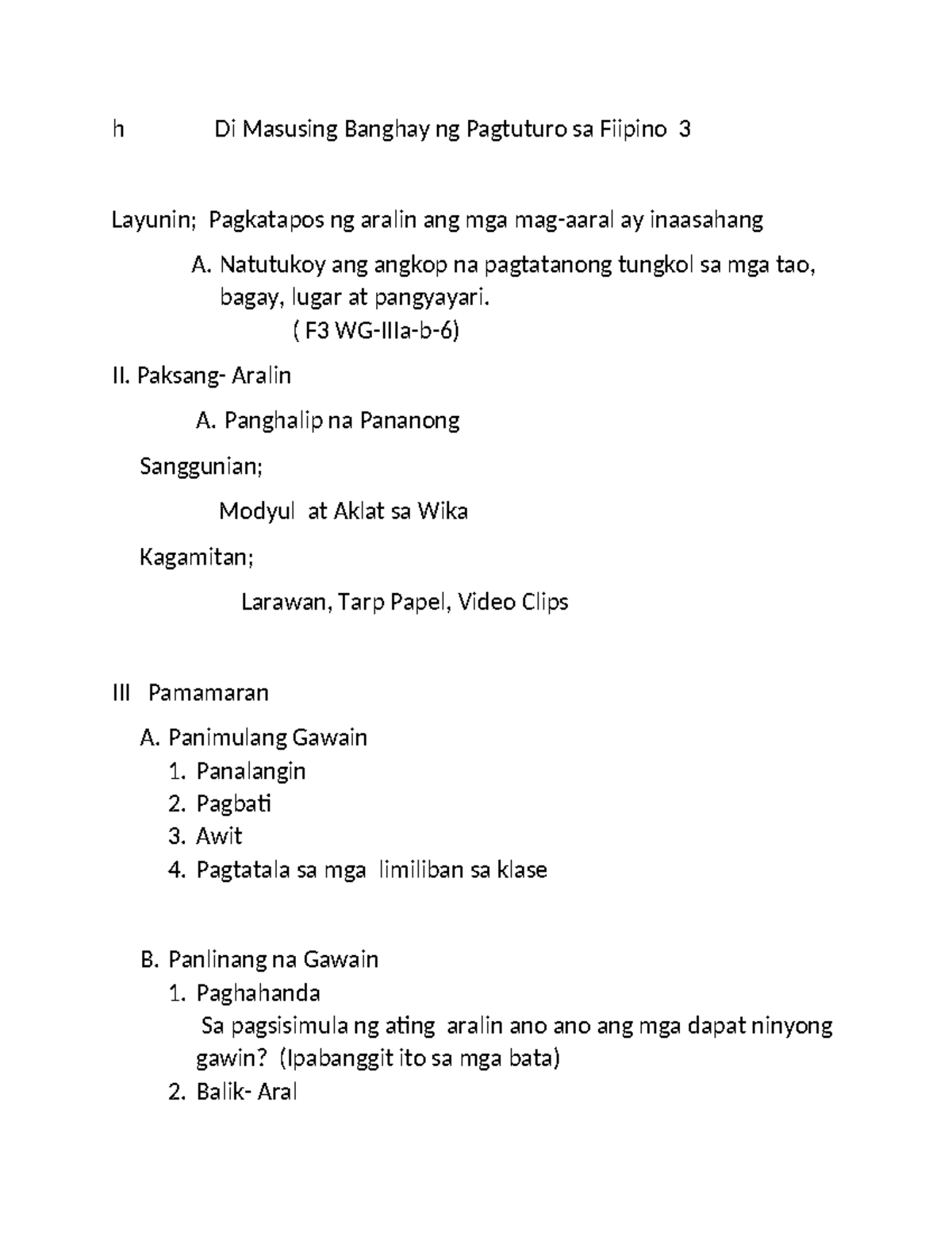 COT2222 - This is a sample notes. - h Di Masusing Banghay ng Pagtuturo ...