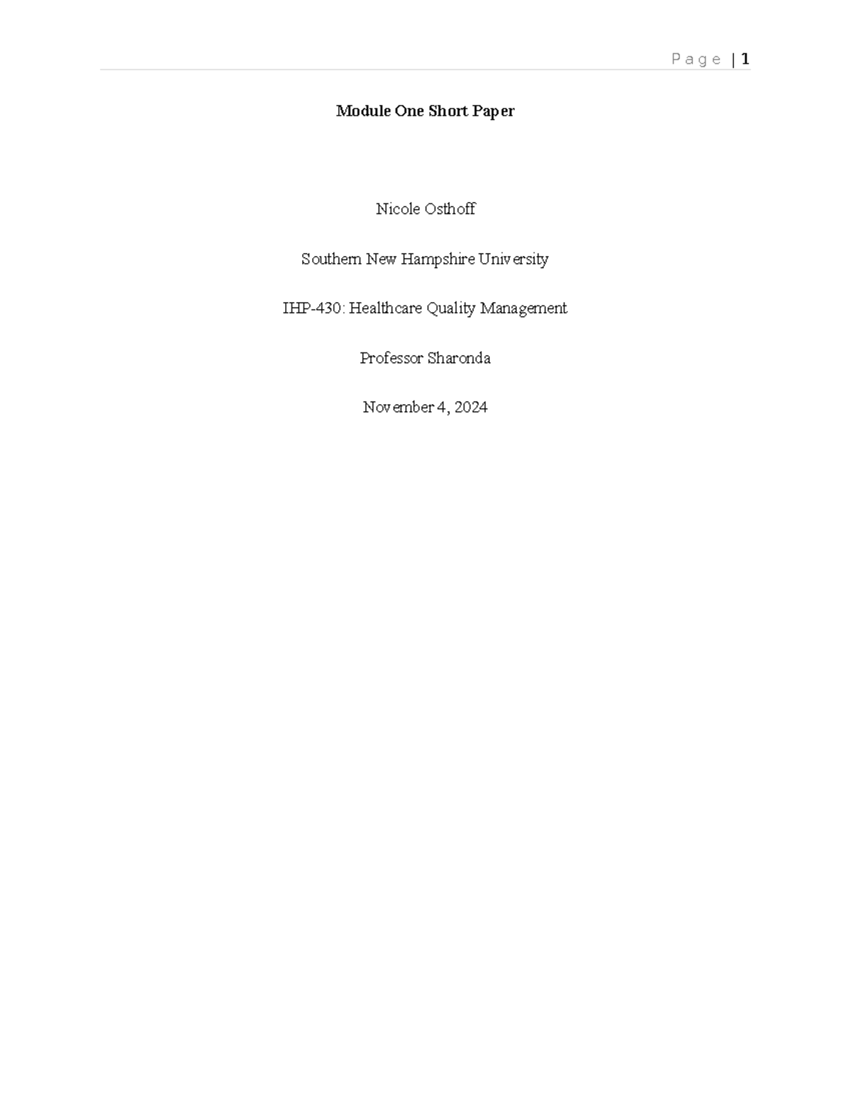 IHP 430 Module One Short Paper - Module One Short Paper Nicole Osthoff ...