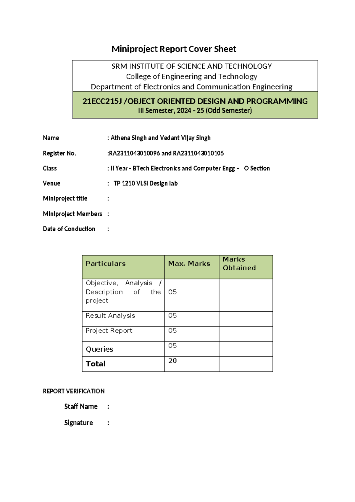 Laboratory Miniproject Cover Sheet (Repaired) - Miniproject Report ...