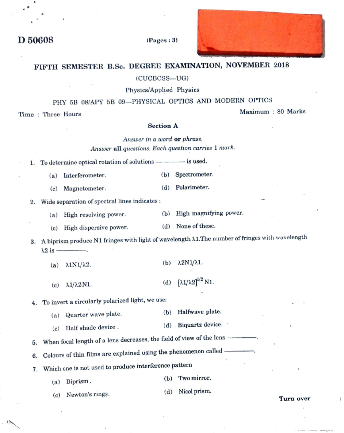 5th sem degree physics - Previous year question paper - Bsc Physics ...
