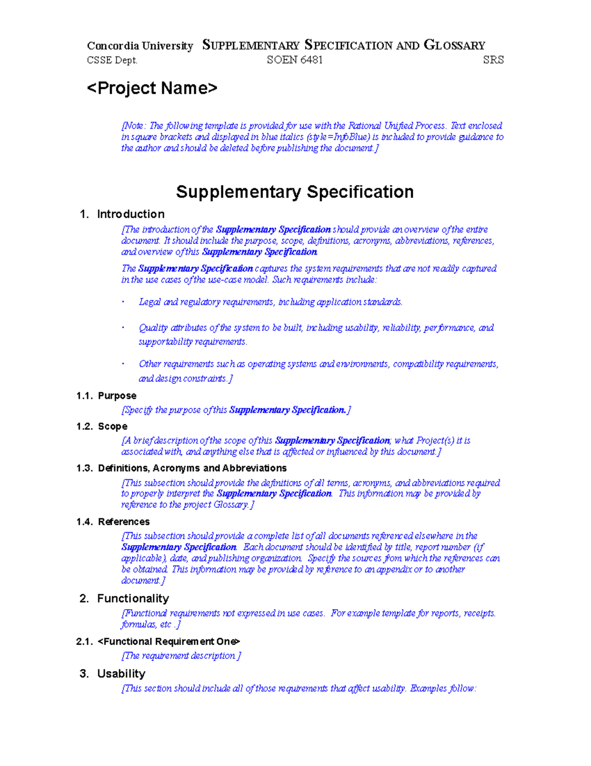 Sup spec template - Concordia University SUPPLEMENTARY SPECIFICATION ...