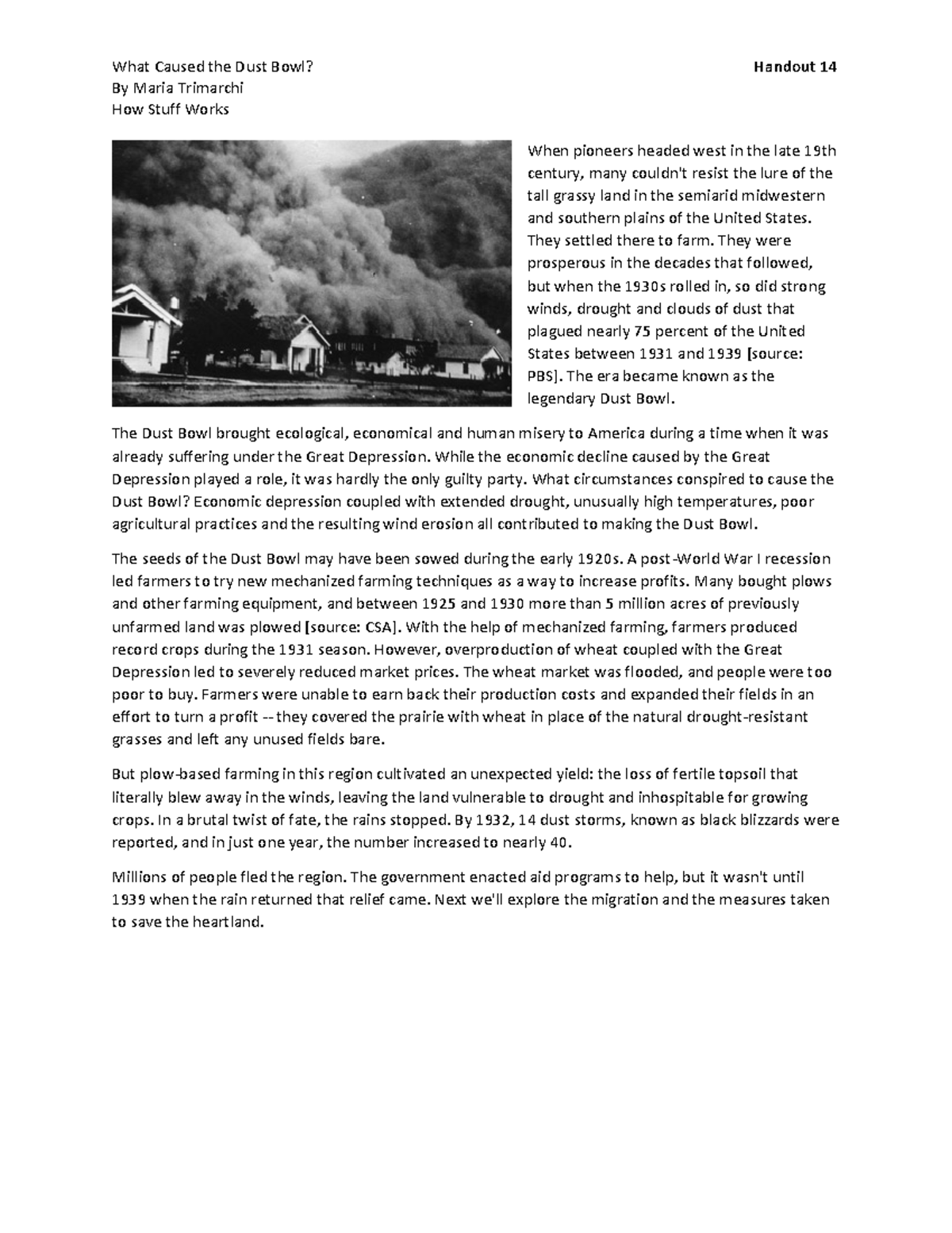 Mod4-H14 - What Caused the Dust Bowl? Handout 14 By Maria Trimarchi How ...