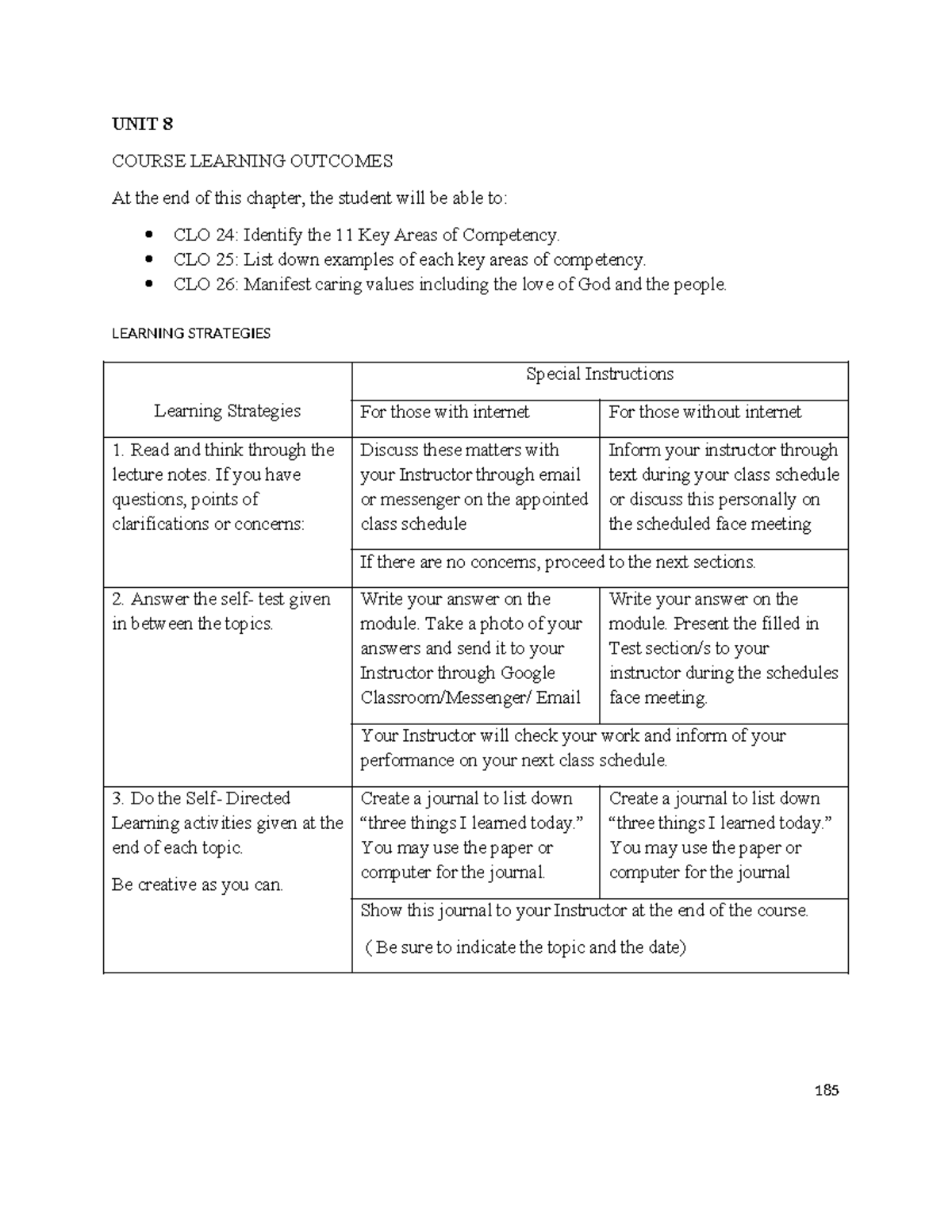 Topic-8 - NURSING - UNIT 8 COURSE LEARNING OUTCOMES At the end of this ...