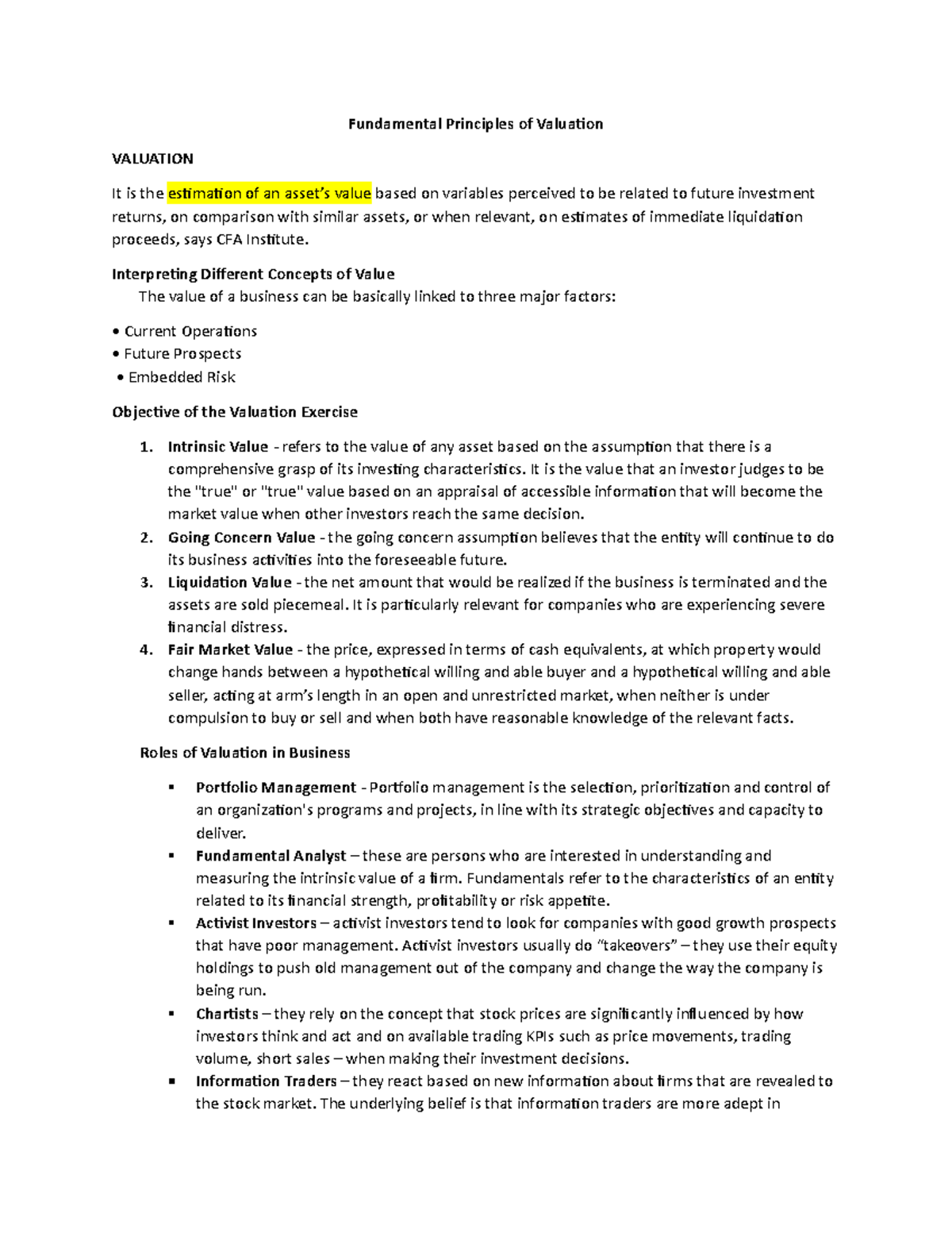 Fundamental Principles of Valuation - Fundamental Principles of ...