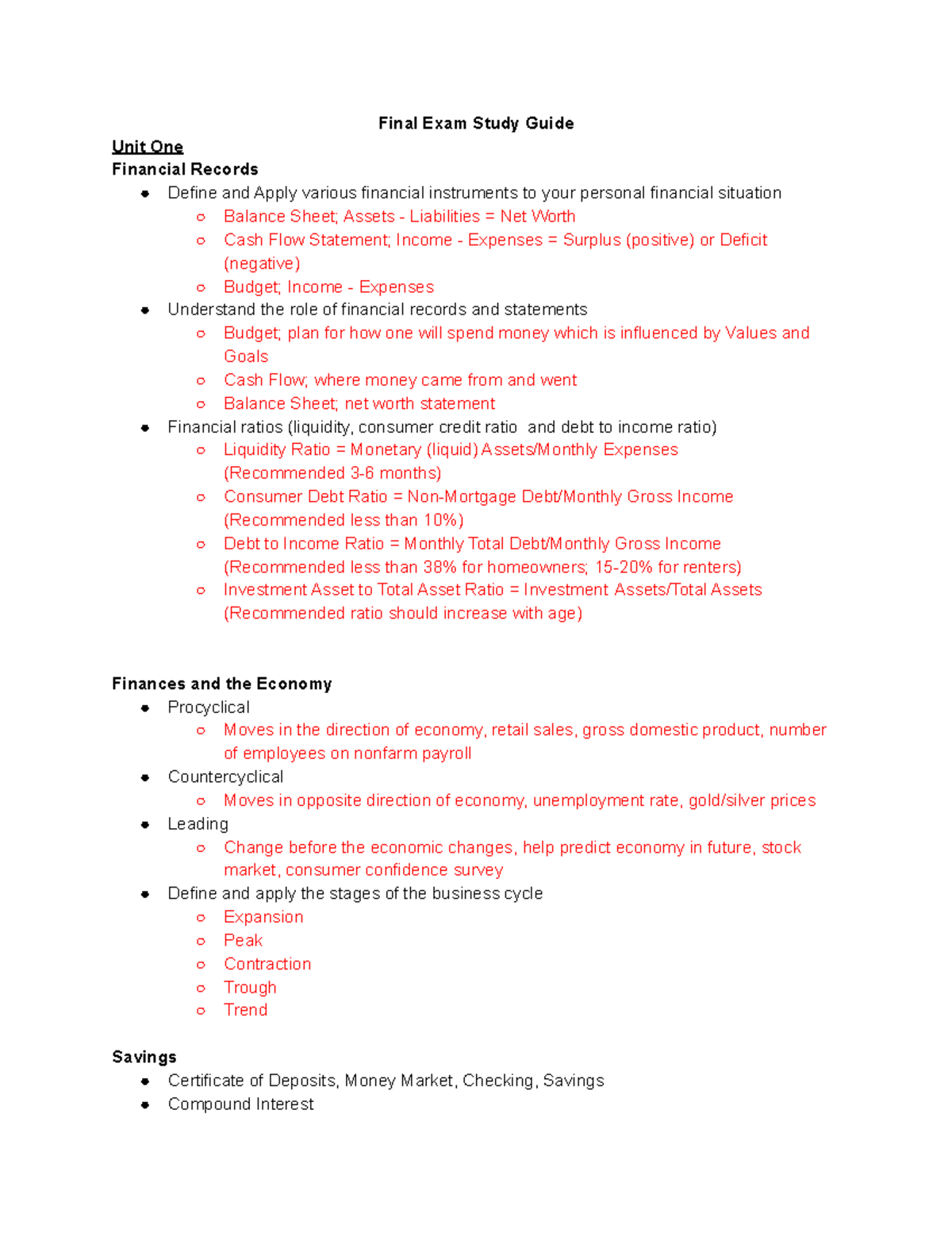 Final Exam Study Guide - HDFS 238 Personal Finance - Final Exam Study ...