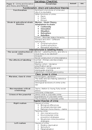 Sociology Paper 2 Checklist - Sociology Checklist: Paper 2 – Families ...
