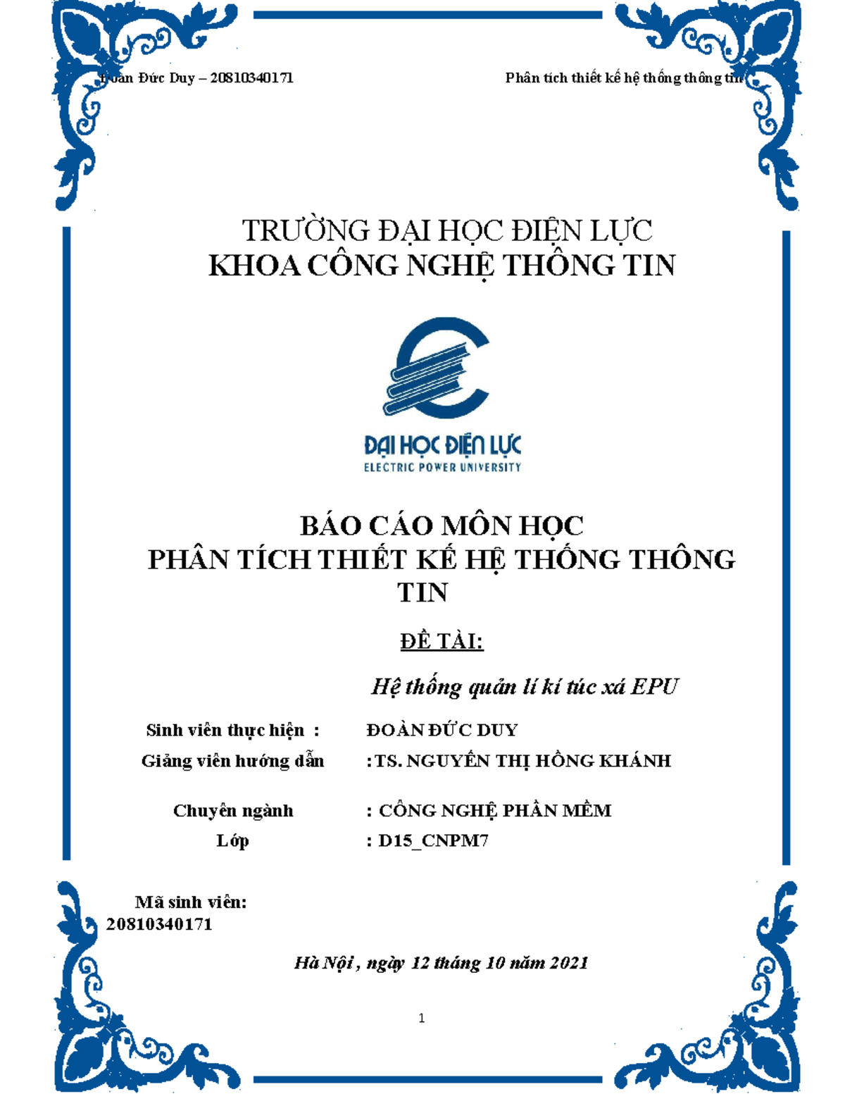 Quanlikitucxa EPU-Đoàn Đức Duy - TRƯỜNG ĐẠI HỌC ĐIỆN LỰC KHOA CÔNG NGHỆ ...