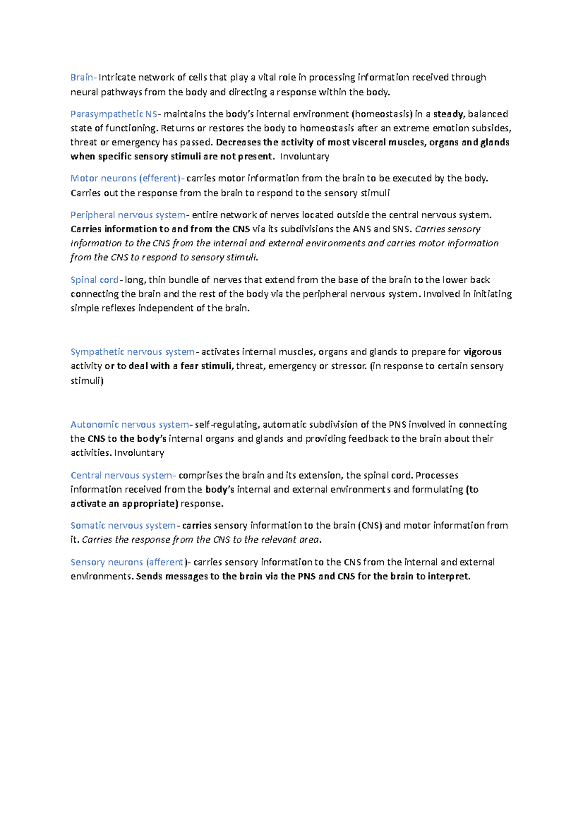 Chp 2 revision - Brain- Intricate network of cells that play a vital ...