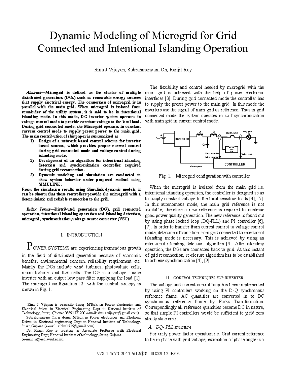 Dynamic Modeling Of Microgrid For Abstract—microgrid Is Defined As