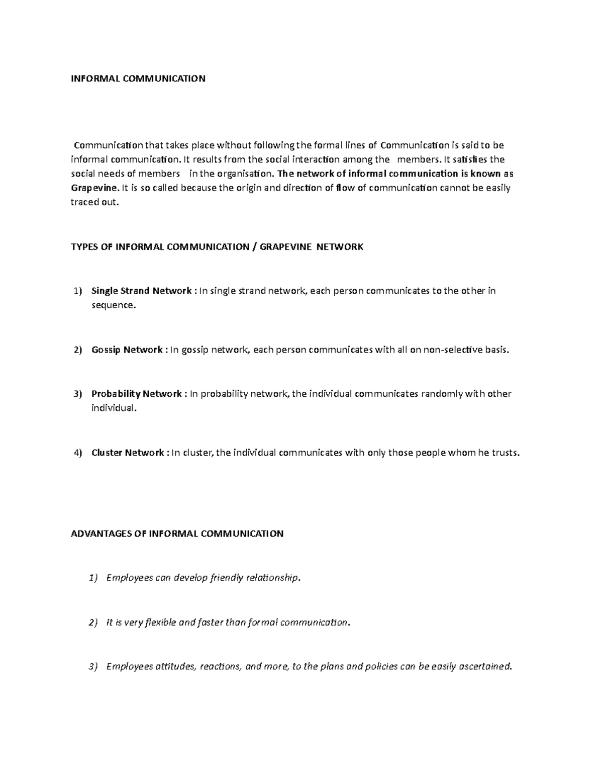 Informal communication - INFORMAL COMMUNICATION informal communication ...