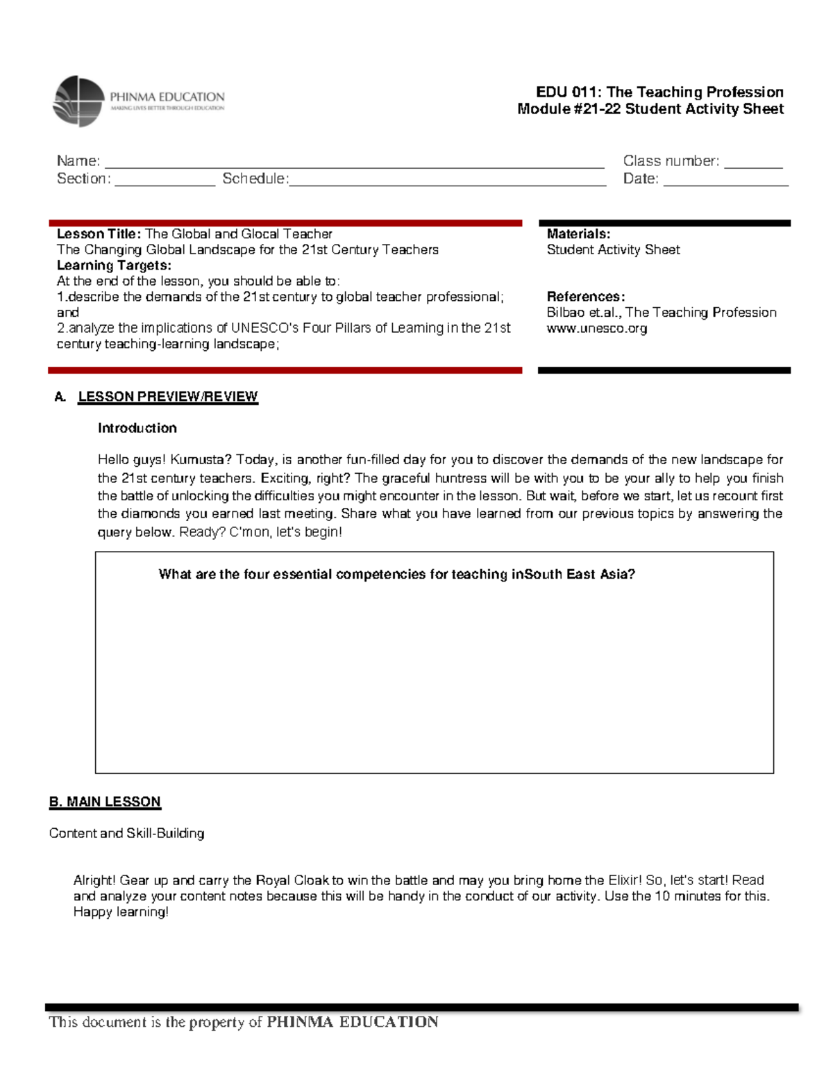 SAS21 22 EDU 011 - sas - Module #2 1 - 22 Student Activity Sheet Name ...