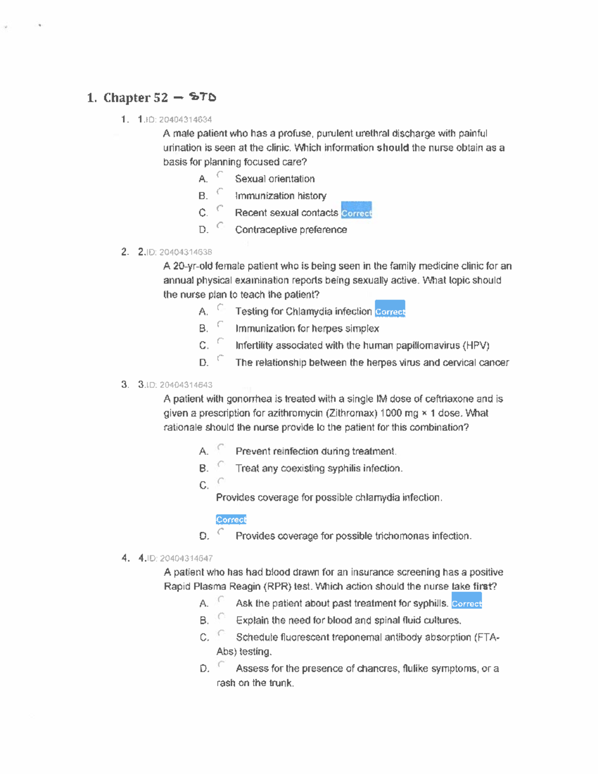 Ch 52 STD Questions AND Answers - Studocu