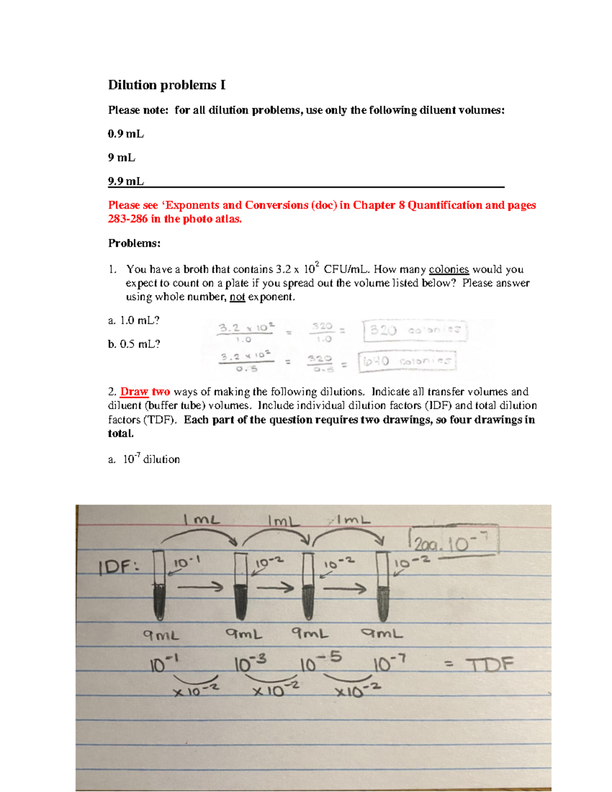 BIO245L - Dilution problems I - Dilution problems I Please note: for ...