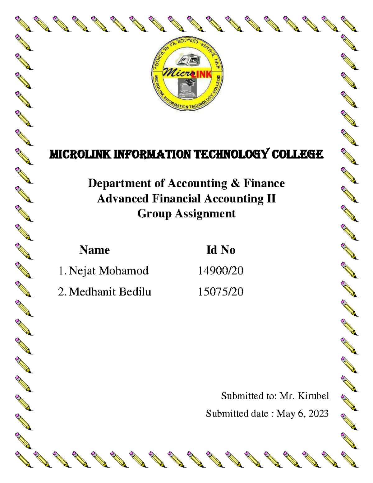 Advance ass - Cost 2 - MicroLink Information Technology college Department of Accounting & - Studocu