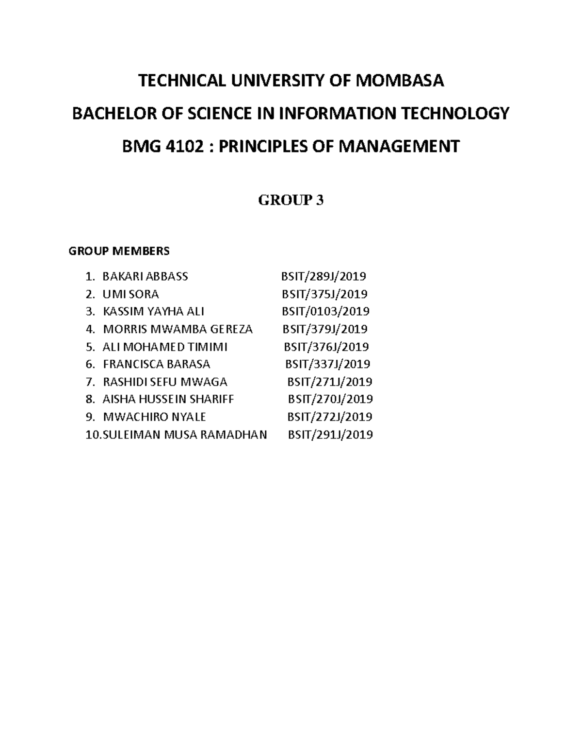 Management - TECHNICAL UNIVERSITY OF MOMBASA BACHELOR OF SCIENCE IN ...