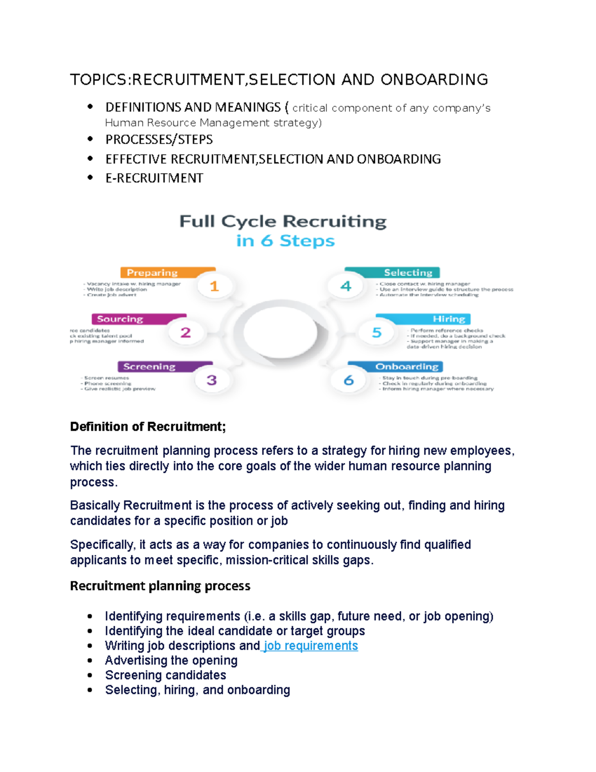 5.Recruitment and selection - TOPICS:RECRUITMENT,SELECTION AND ONBOARDING DEFINITIONS AND ...