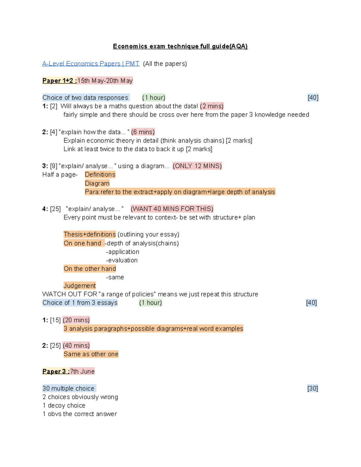Economics exam technique full guide(AQA) - Economics exam technique ...