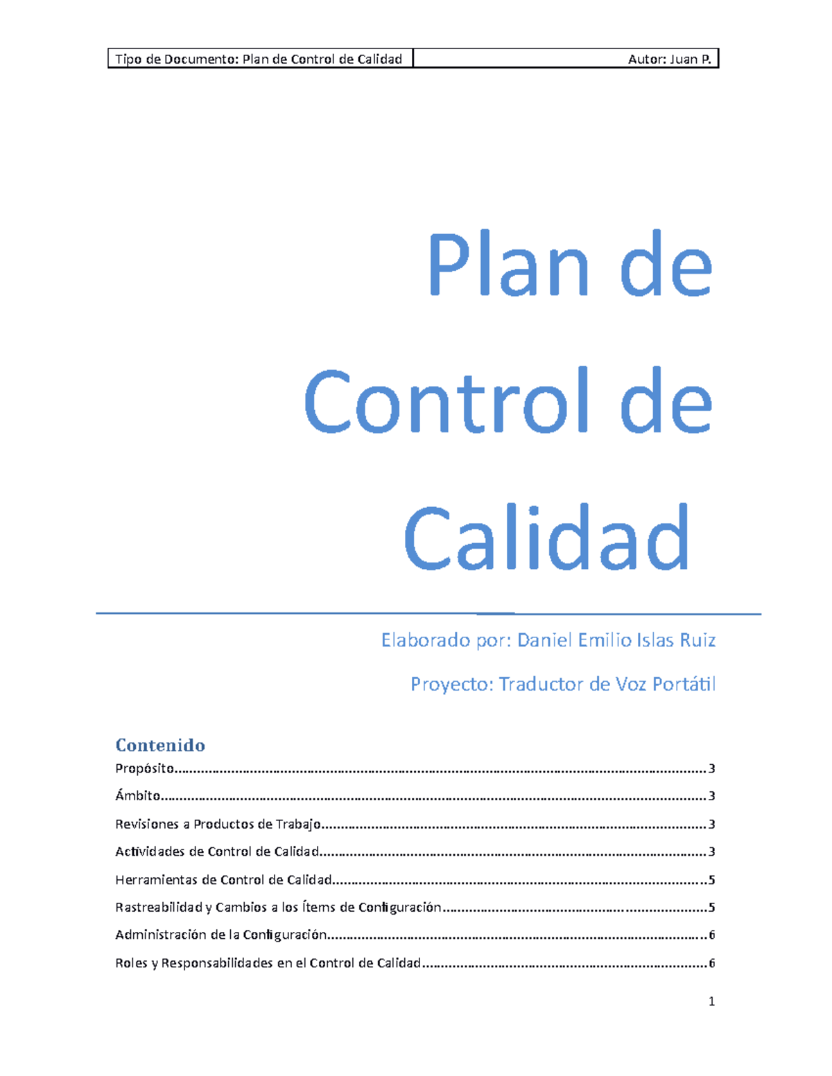 Plan de Control de Calidad - Plan de Control de Calidad Elaborado por ...