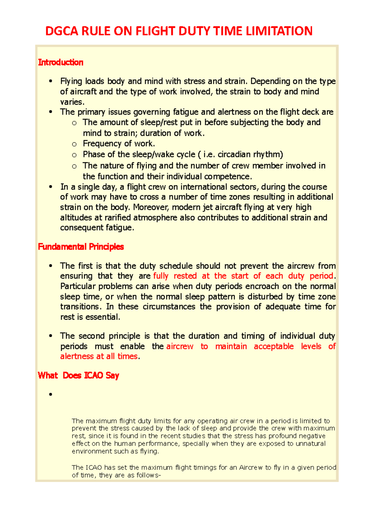DGCA Rules FOR FDTL - Introduction Flying loads body and mind with ...