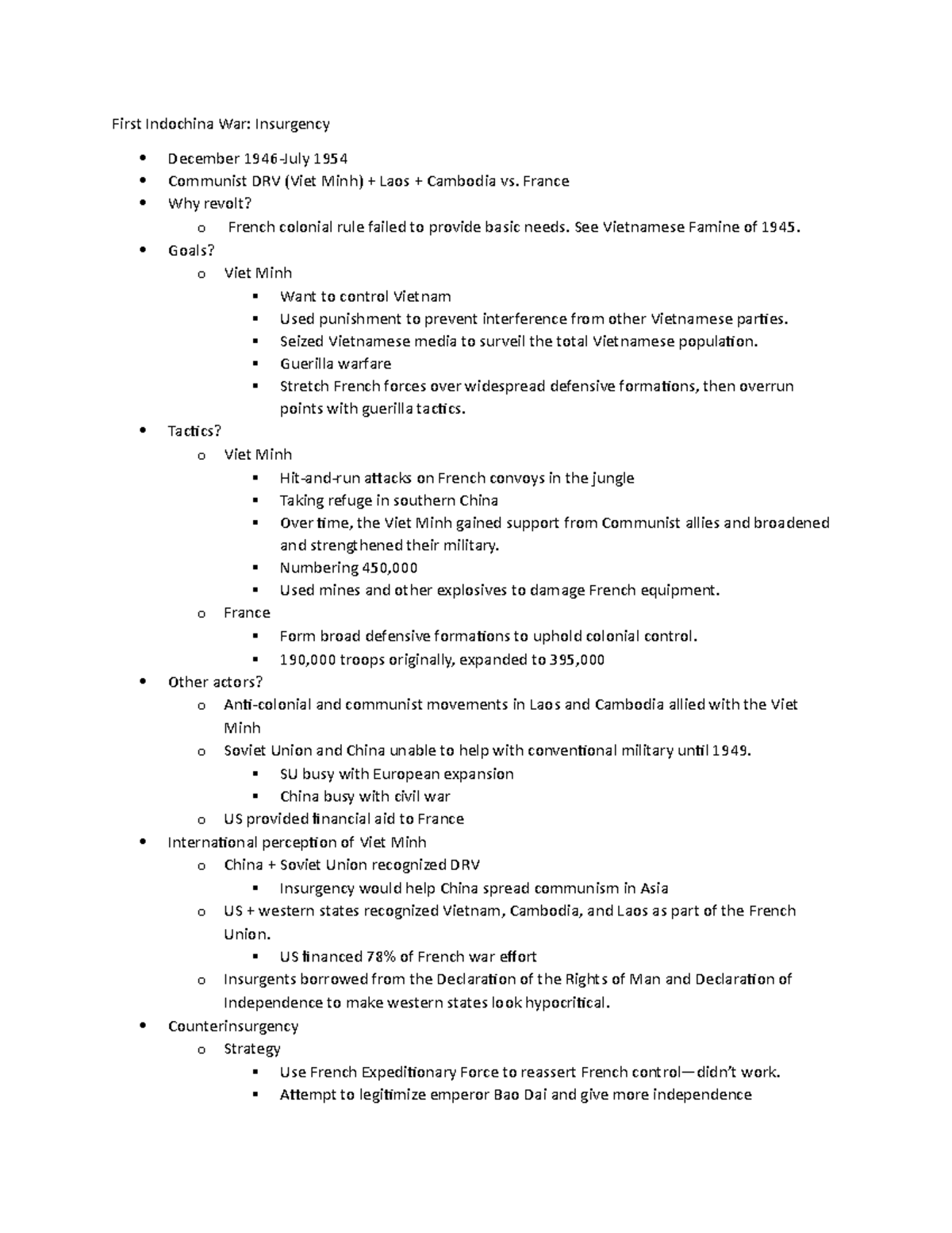 Phase 1Notes - First Indochina War: Insurgency December 1946-July 1954 ...