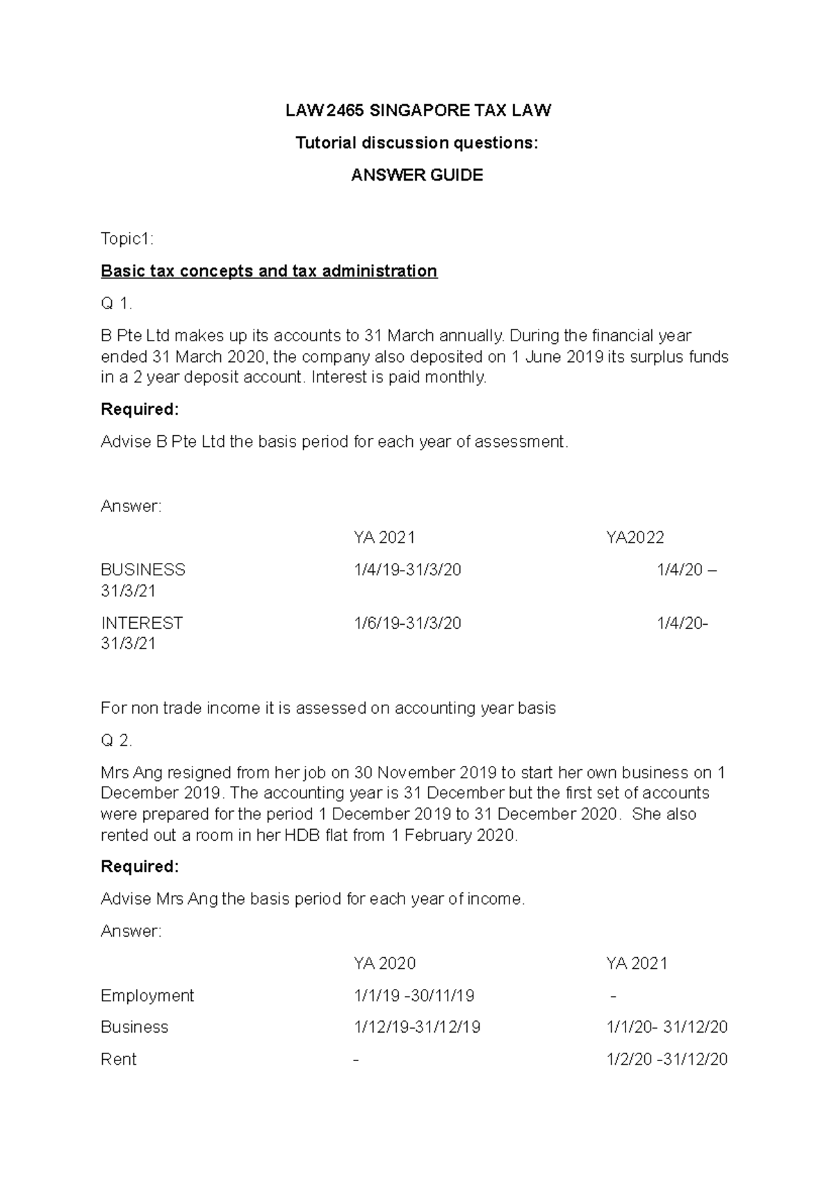 Law 2465 Singapore Tax Law Tutorial Questions Answers LAW 2465 law-2465-singapore-tax-law-tutorial-questions-answers-law-2465