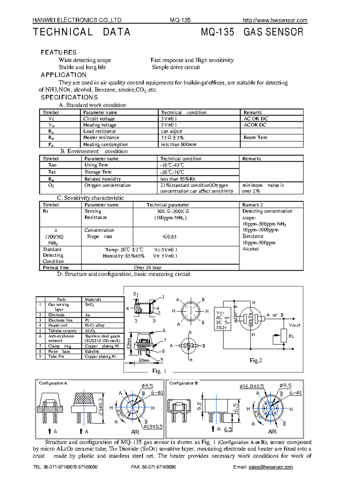 MQ-135 - SPECIFICATIONS A. Standard work condition Symbol Parameter ...