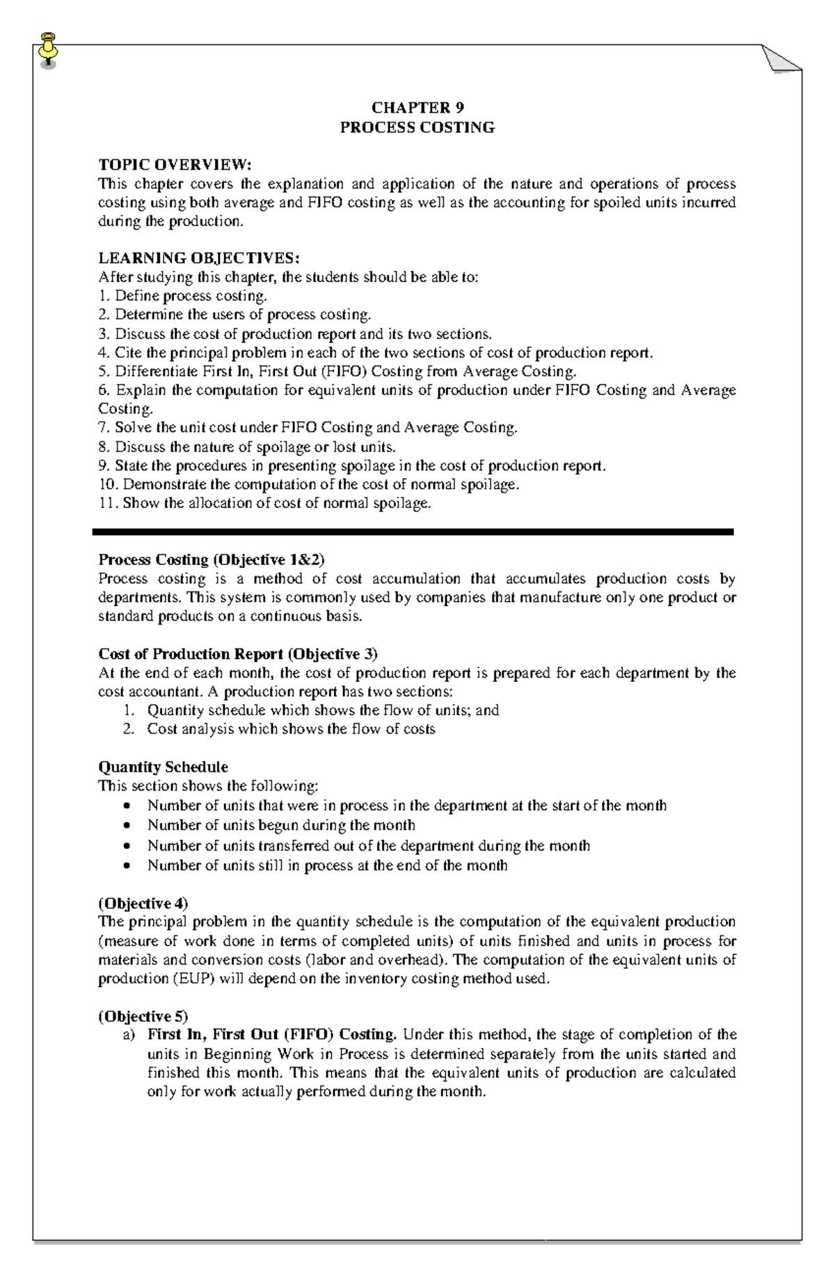 Chapter-9 - Pdf file - CHAPTER 9 PROCESS COSTING TOPIC OVERVIEW: This chapter covers the ...