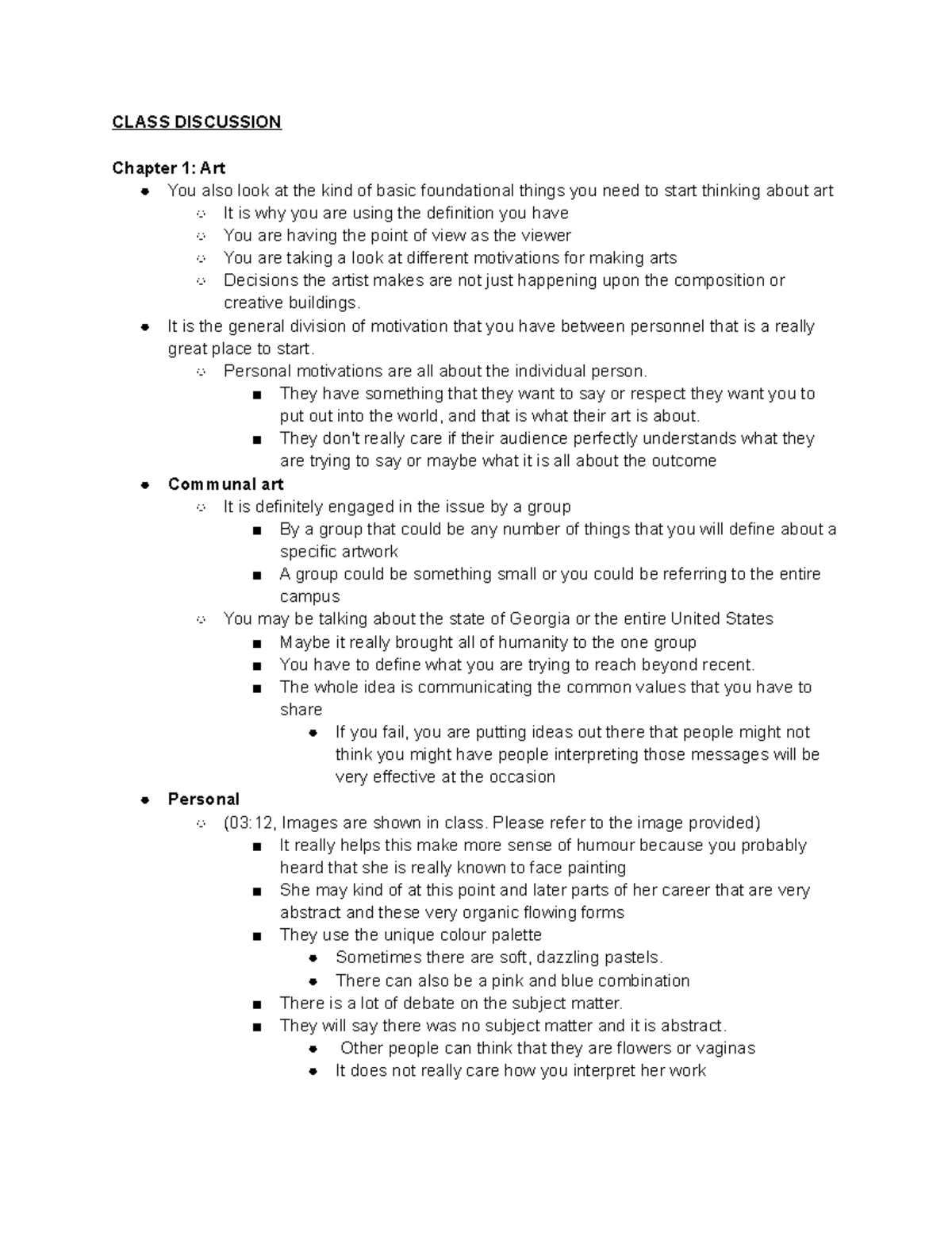 Art App - Professor Elissa Ferguson - CLASS DISCUSSION Chapter 1: Art ...