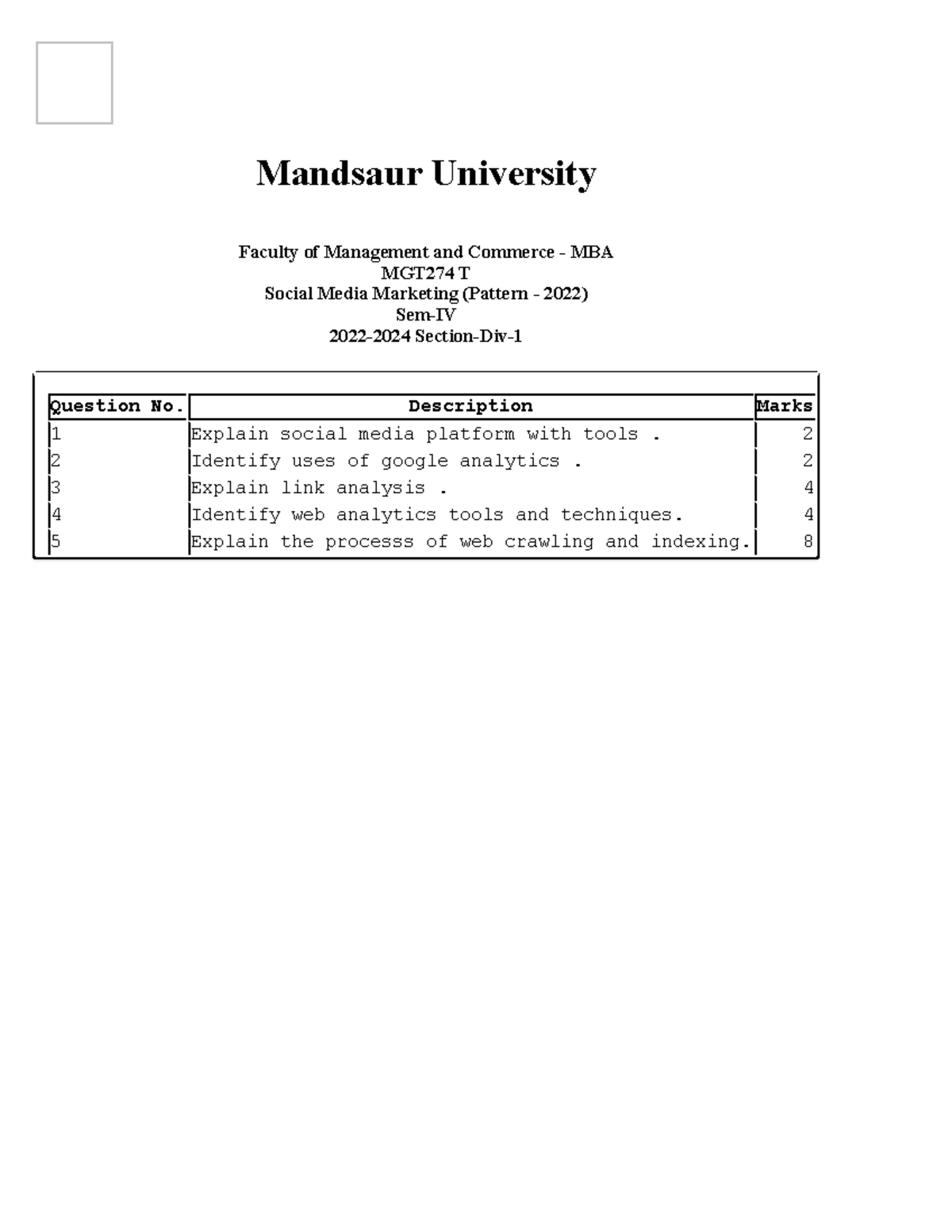 SMM Assignment 2 - Mandsaur University Faculty of Management and ...