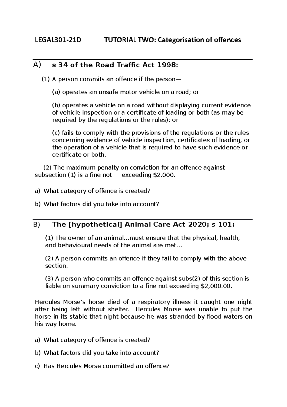 LEGAL301-21D Tut 2 Categorisation - LEGAL301-21D TUTORIAL TWO ...
