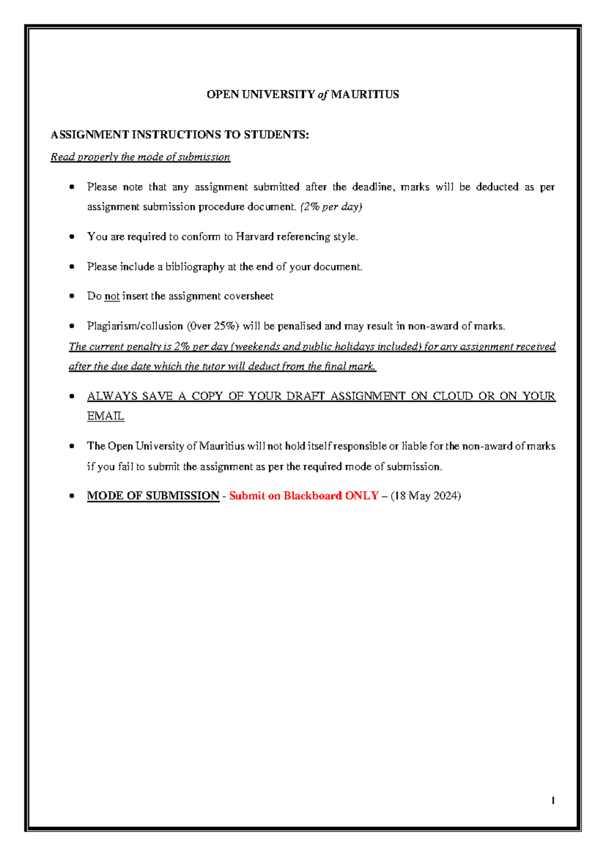 Assignment-Operations - 1 OPEN UNIVERSITY of MAURITIUS ASSIGNMENT ...