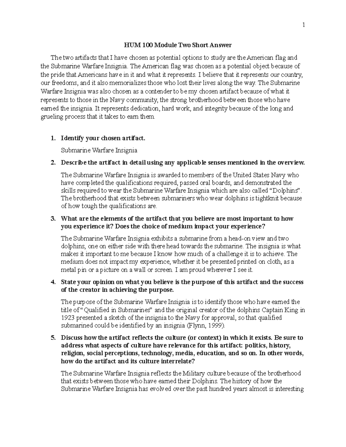 HUM-100 2-2 Short Answer - 1 HUM 100 Module Two Short Answer The two ...