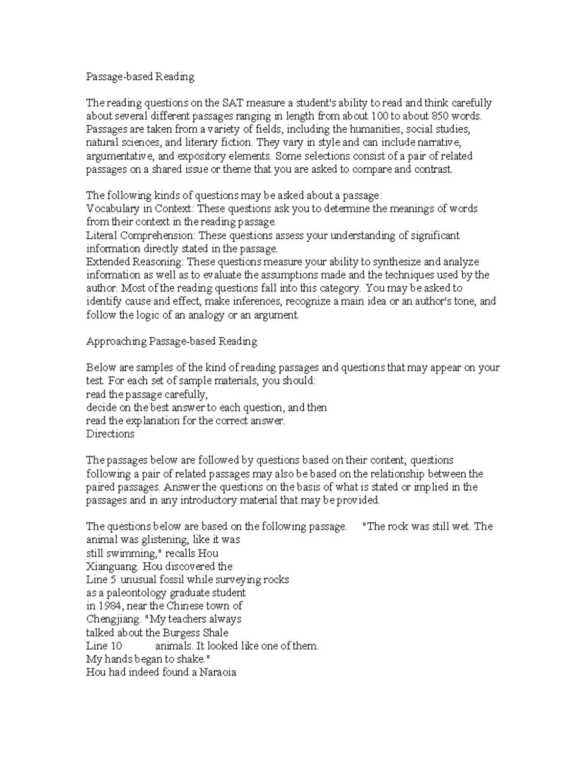 Passage - Reviewer - Passage-based Reading The reading questions on the ...