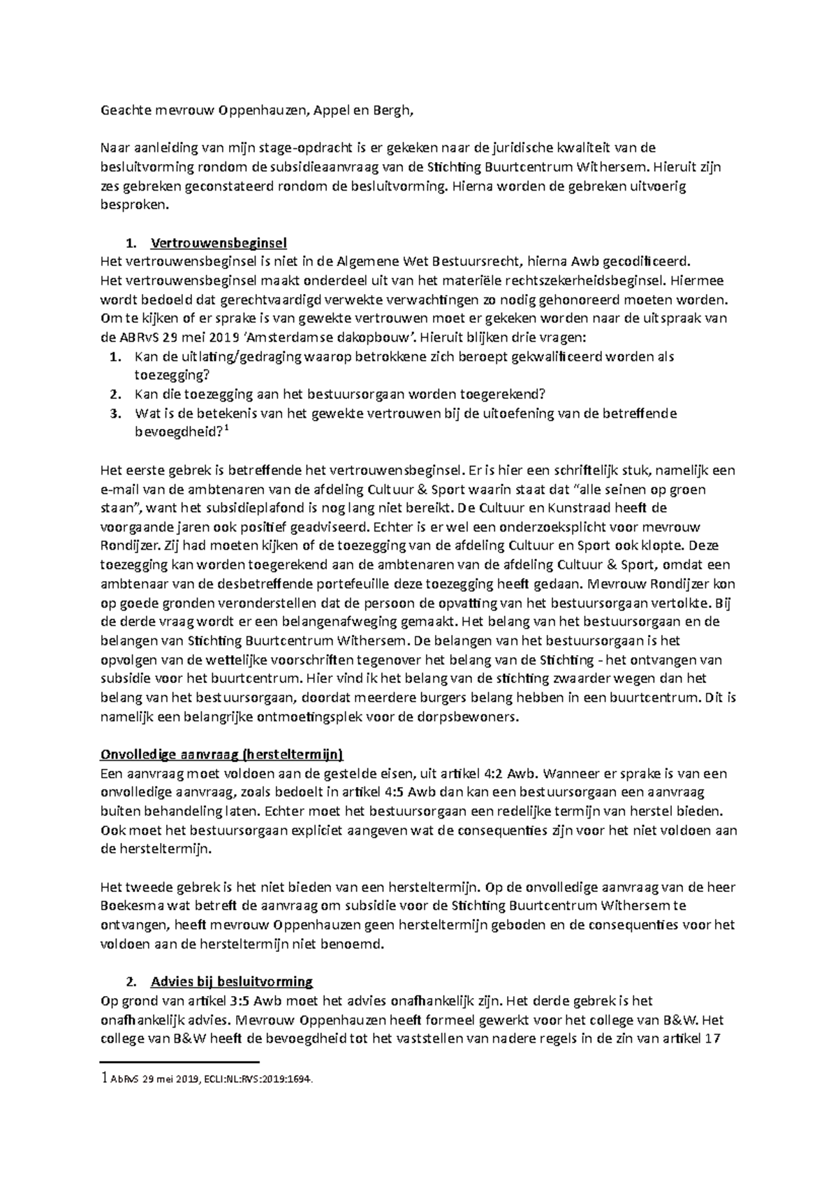 Bonus - Geachte mevrouw Oppenhauzen, Appel en Bergh, Naar aanleiding ...