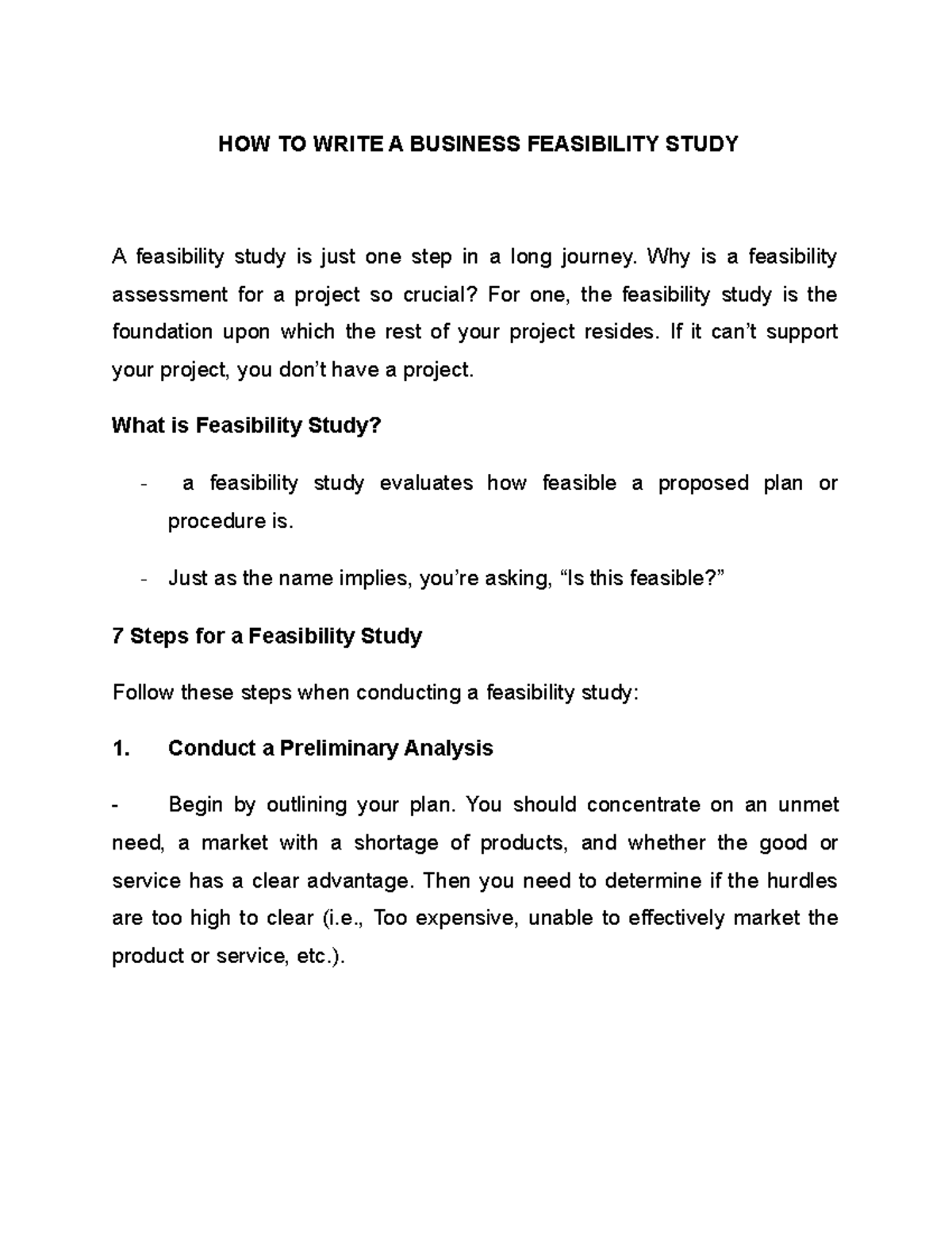 How to Write a Feasibility Study - HOW TO WRITE A BUSINESS FEASIBILITY ...
