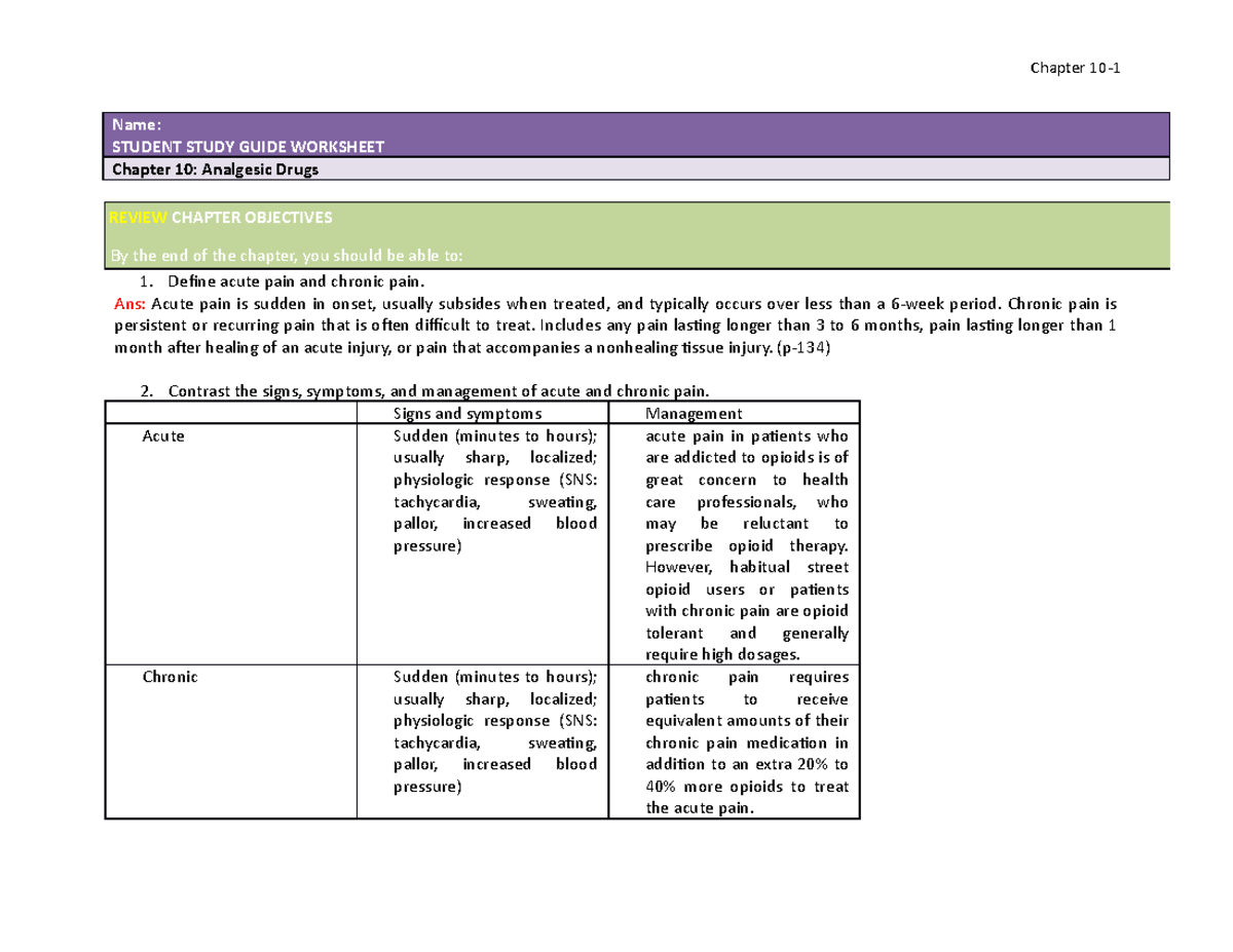 Chapter 10 Study Guide - good to review the material. - Name: STUDENT ...