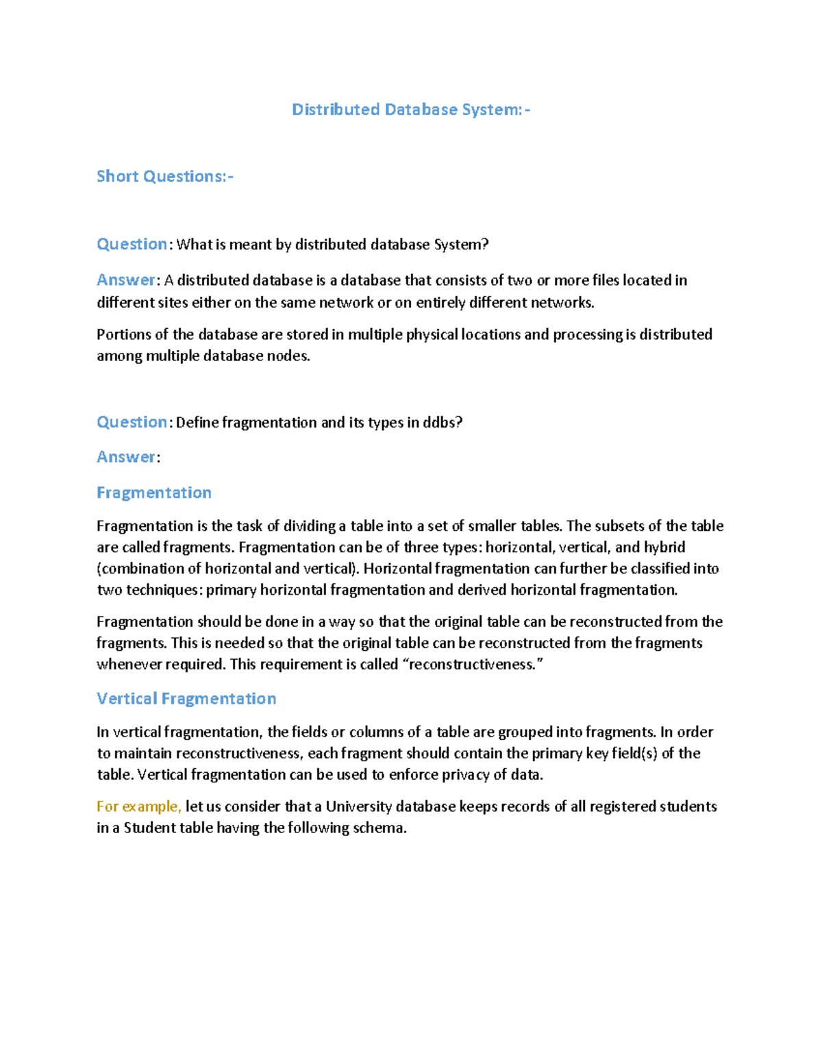 Distributed Database System - Distributed Database System:- Short ...