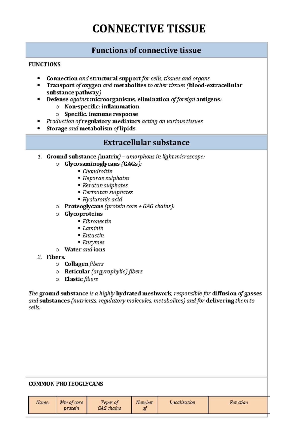 Connective tissue (alternate notes) - CONNECTIVE TISSUE Functions of ...