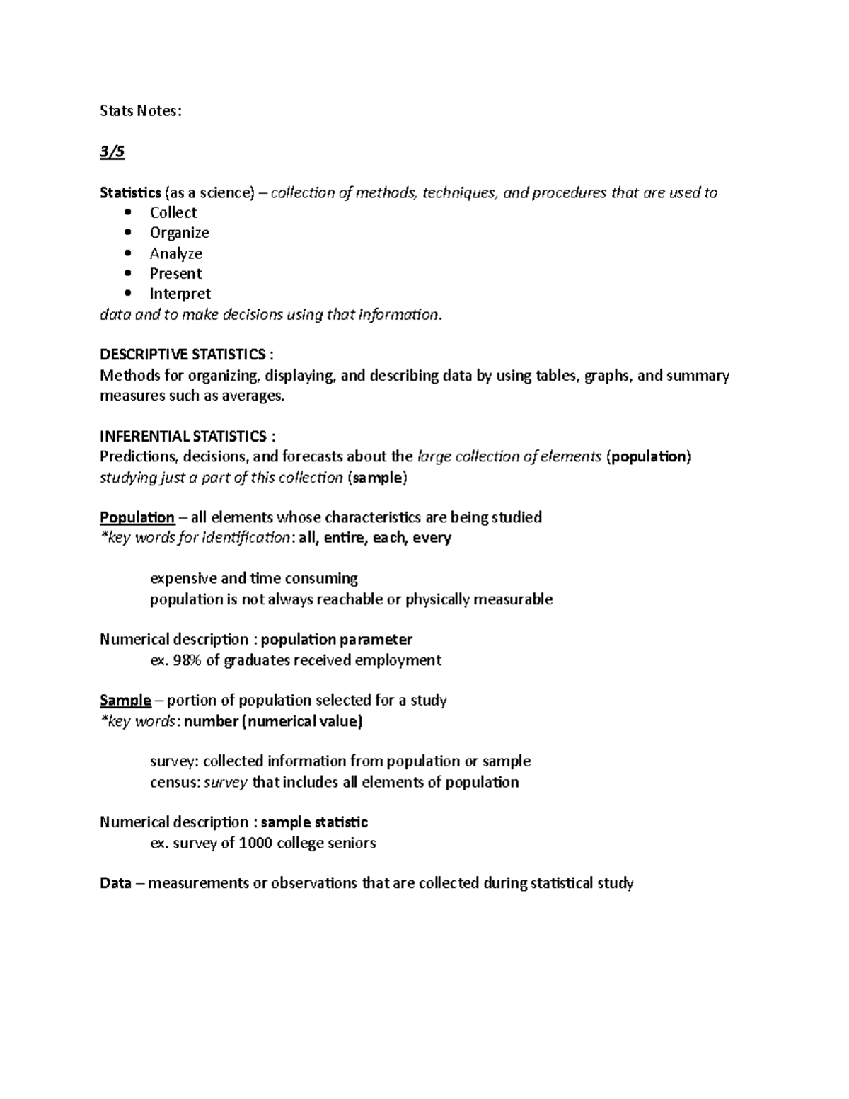 Stats Notes Stats Notes 3 Statistics as A Science Collection Of