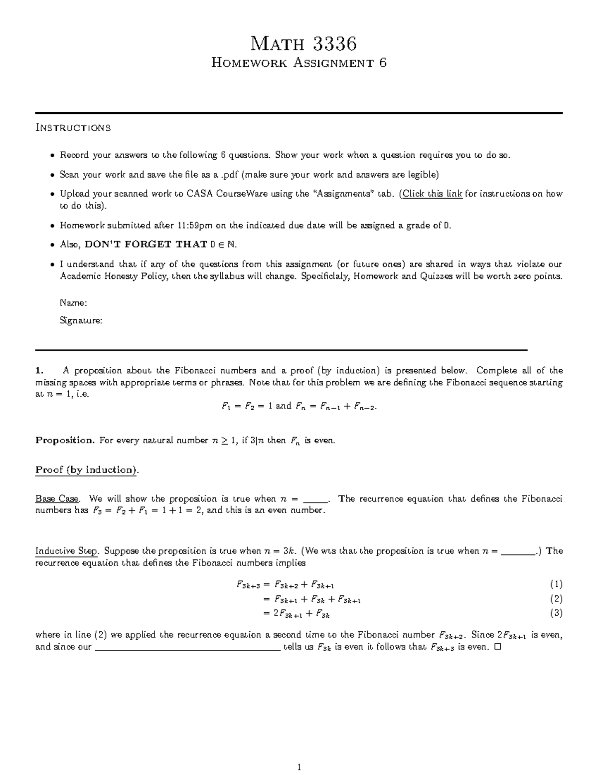 Discrete HW 6 - Fgjkyv - Math 3336 Homework Assignment 6 Instructions Record your answers to the ...