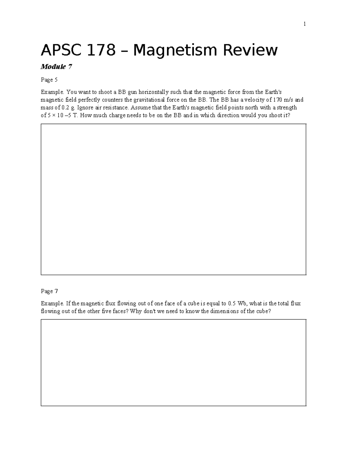 APSC 178 - magnetism review - APSC 178 – Magnetism Review Module 7 Page ...