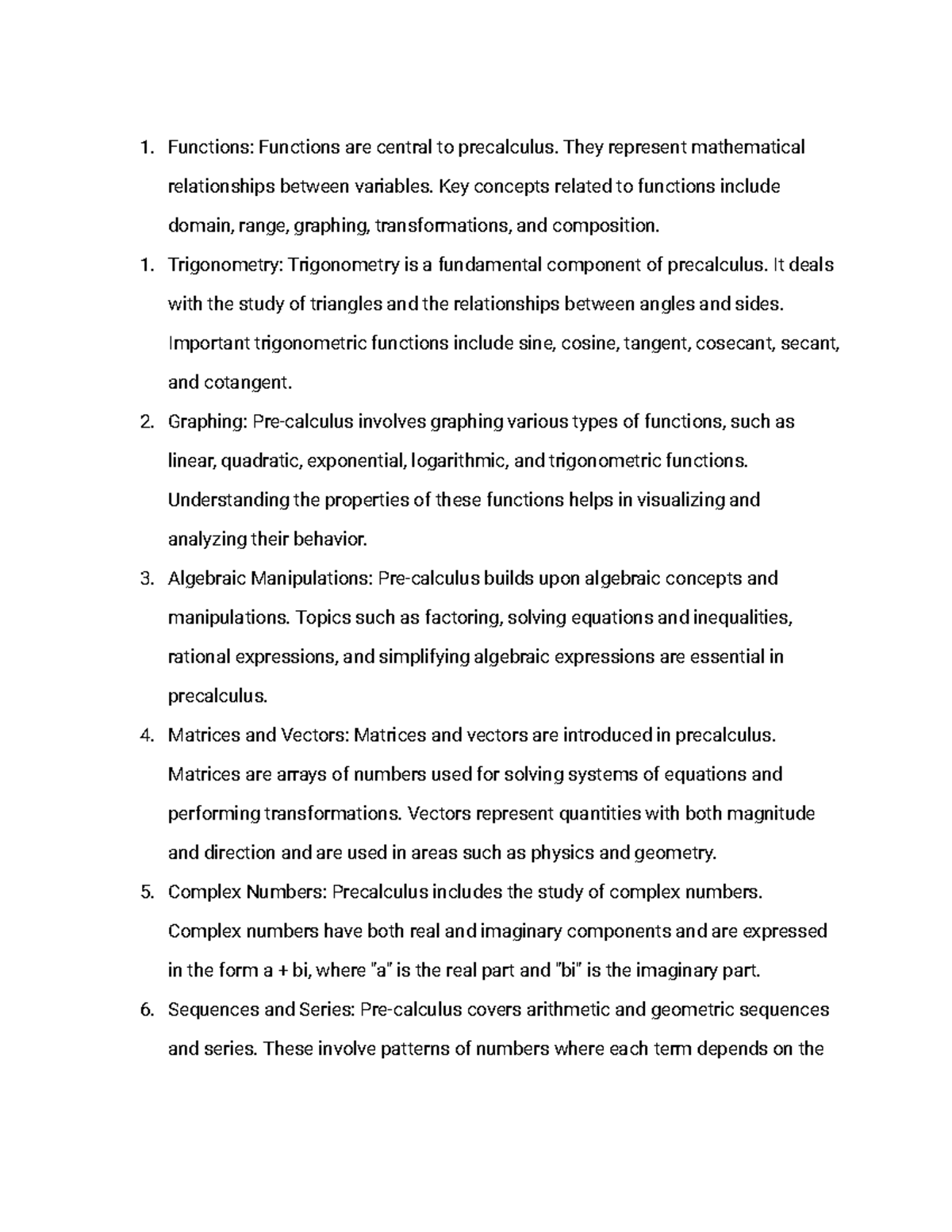Pre Cal notes - Functions: Functions are central to precalculus. They ...