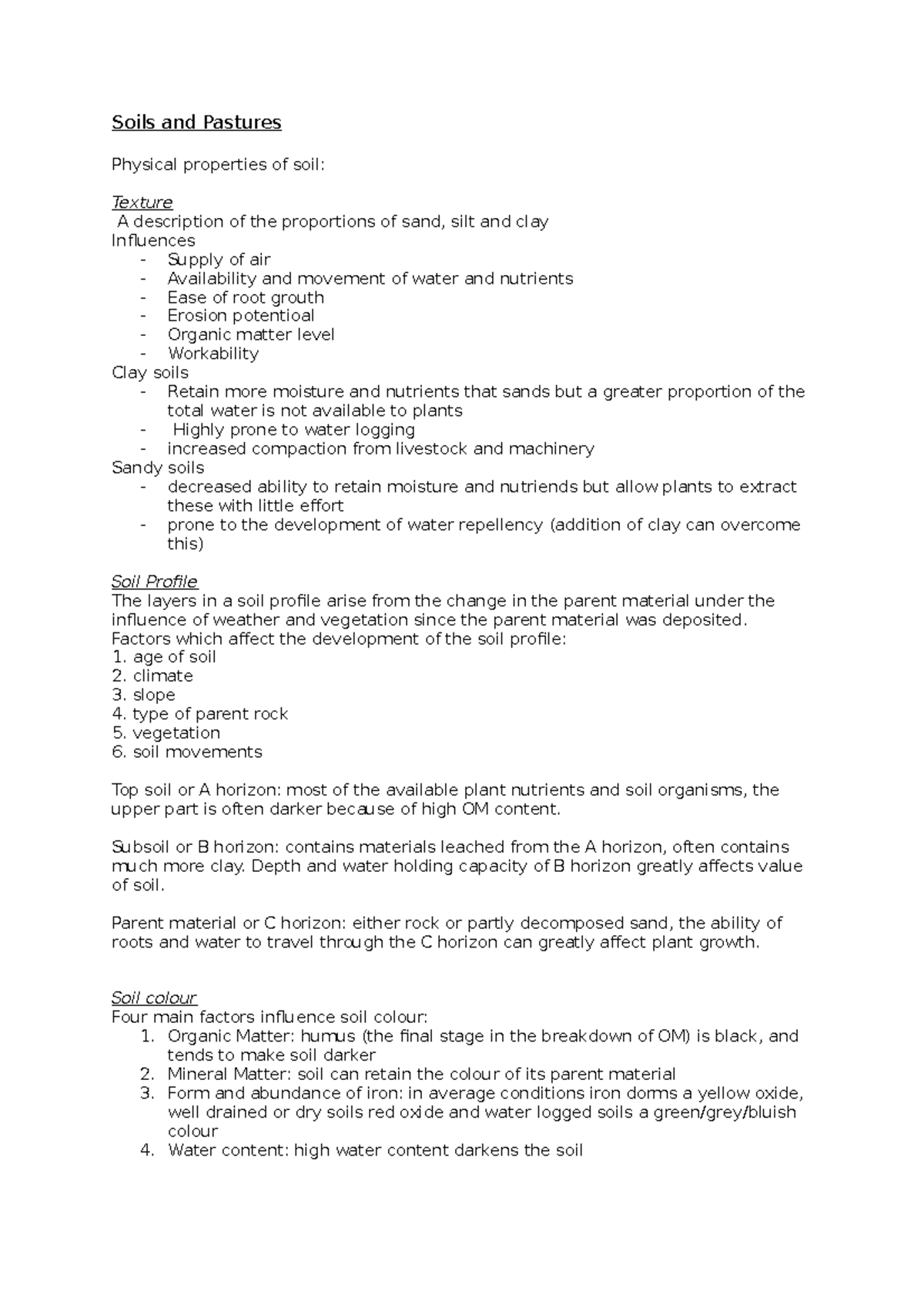 Soils and Pastures - Lecture notes 1- 8 - Soils and Pastures Physical ...