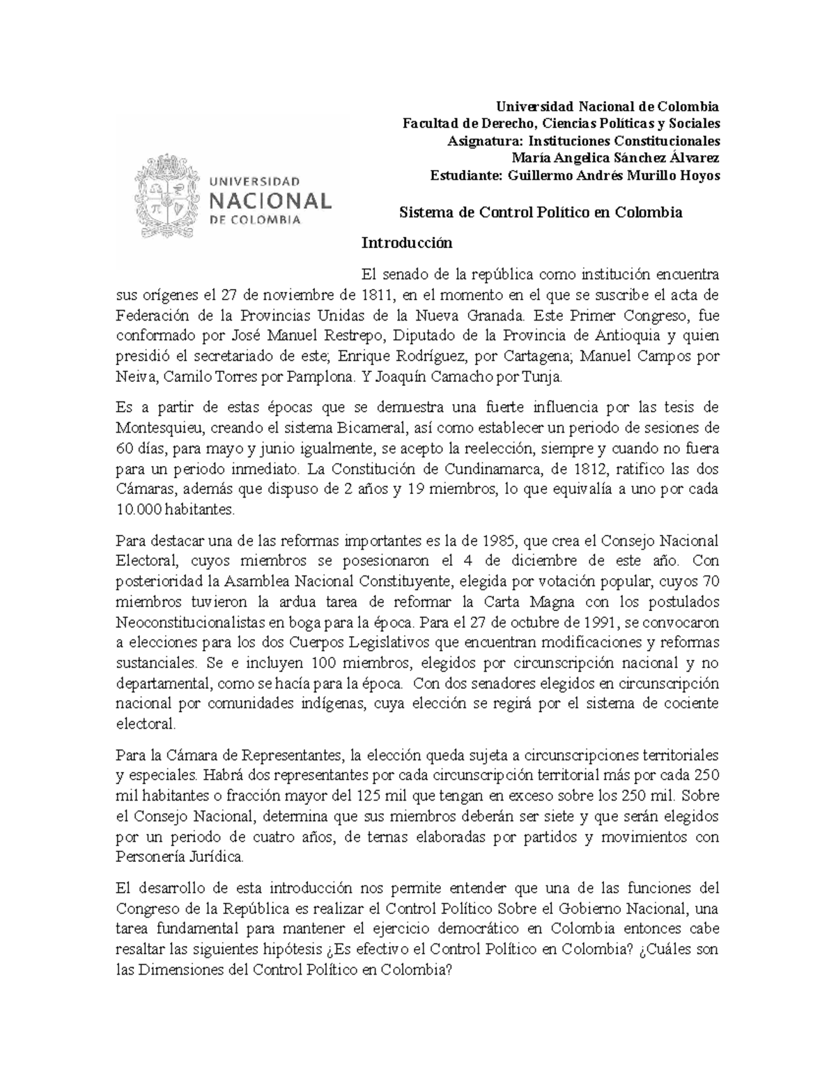 Sistema de Control Político en Colombia - Universidad Nacional de ...