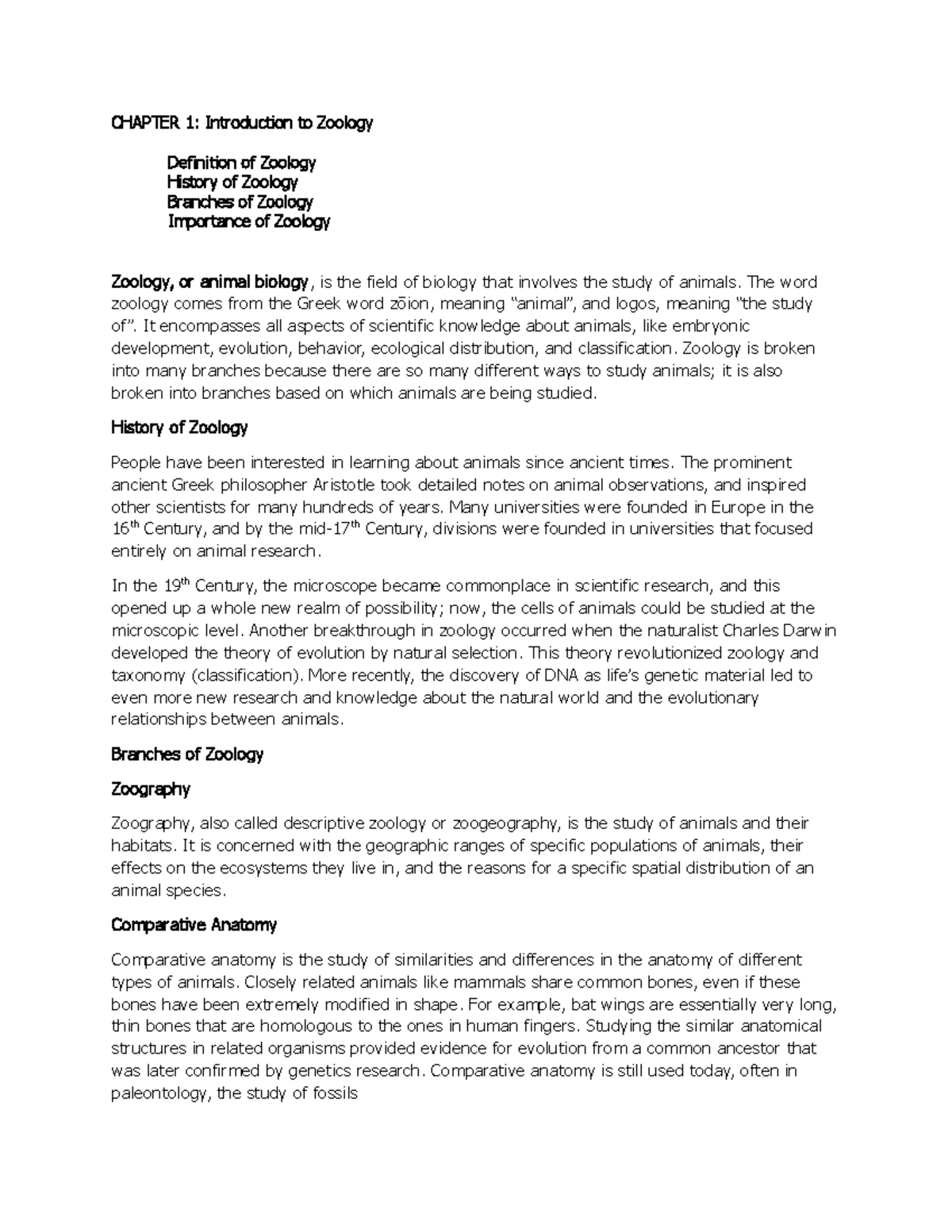 Chapt. 1 Zoology - reviewer - CHAPTER 1 : Introduction to Zoology ...