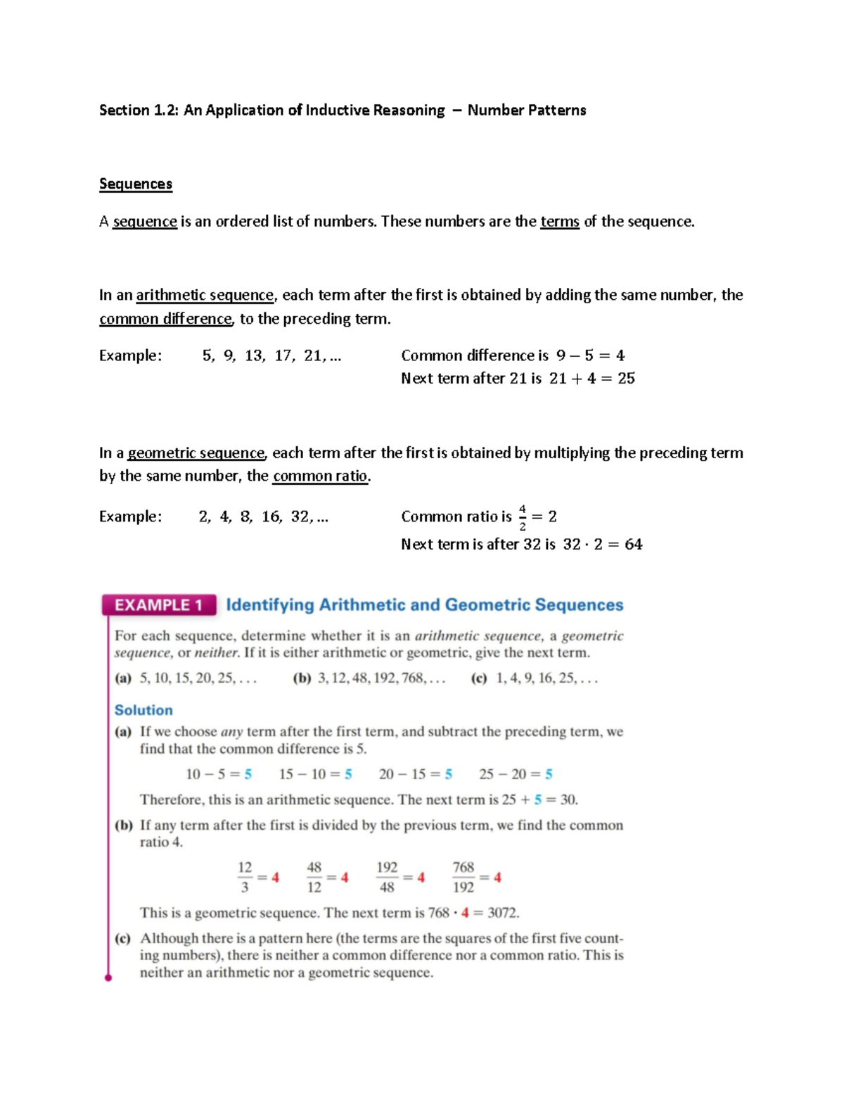 Section 1.2 - Professor Tromp - Section 1: An Application of Inductive ...