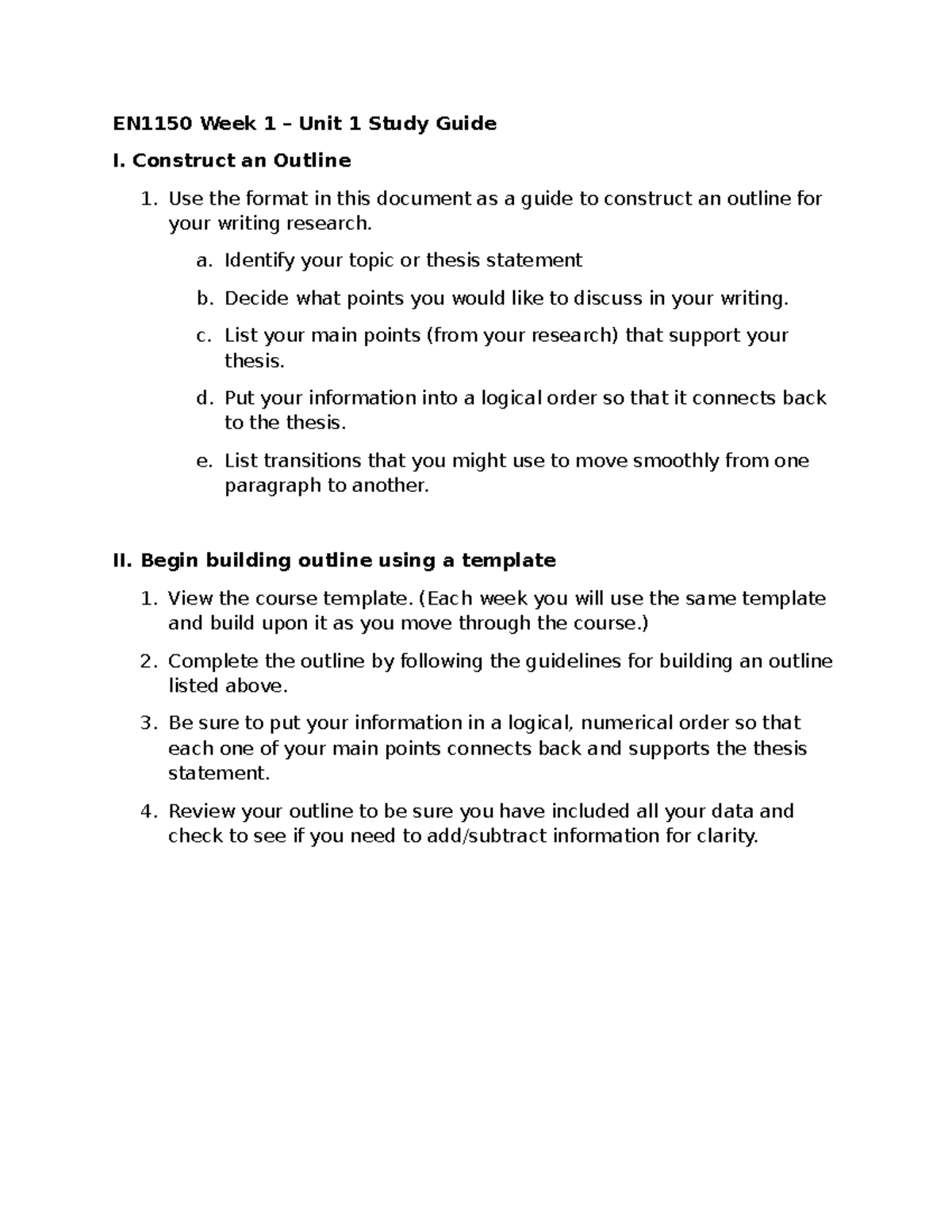 EN1150 Week 1unit1 study guide - EN1150 Week 1 – Unit 1 Study Guide I ...