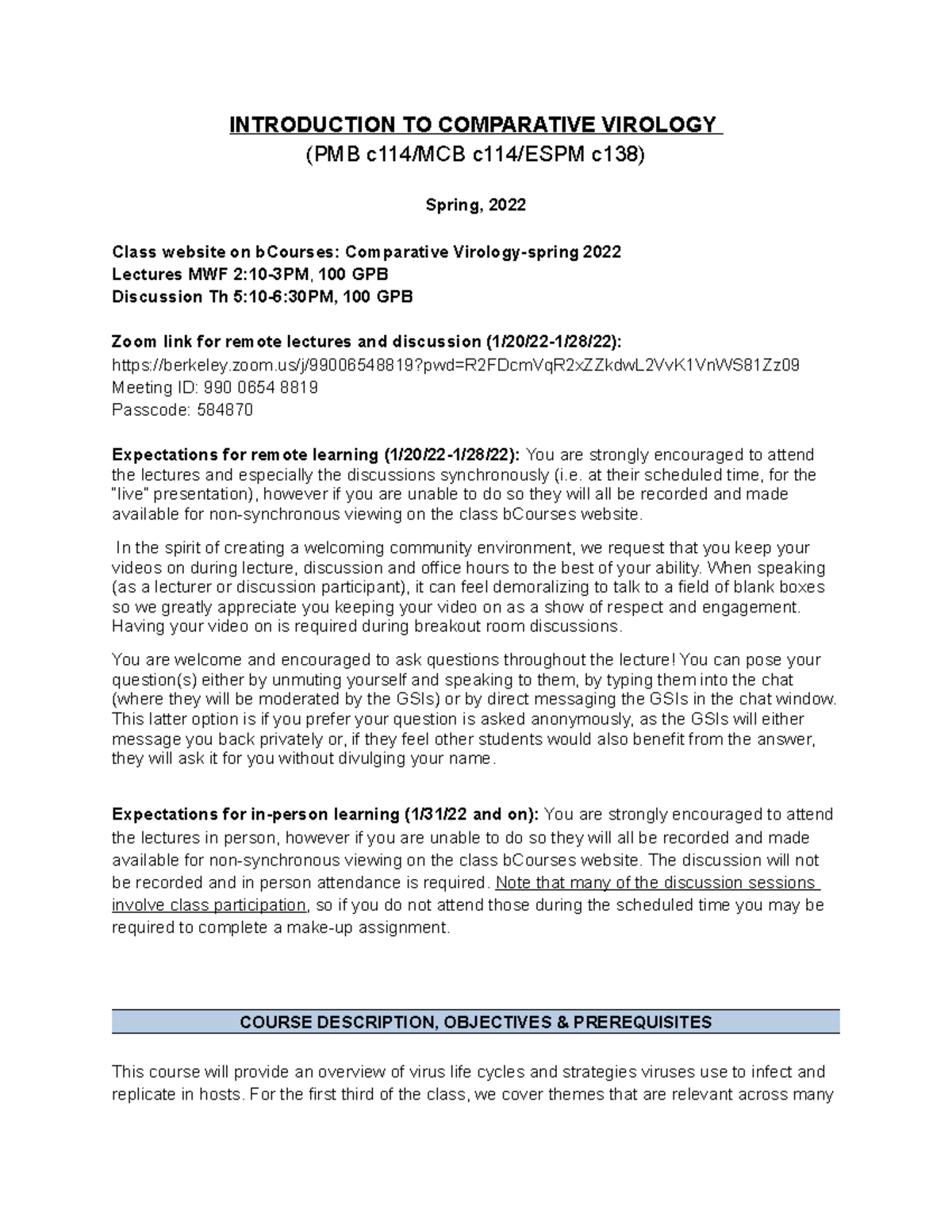 2022 c114 Comparative Virology Syllabus - INTRODUCTION TO COMPARATIVE ...
