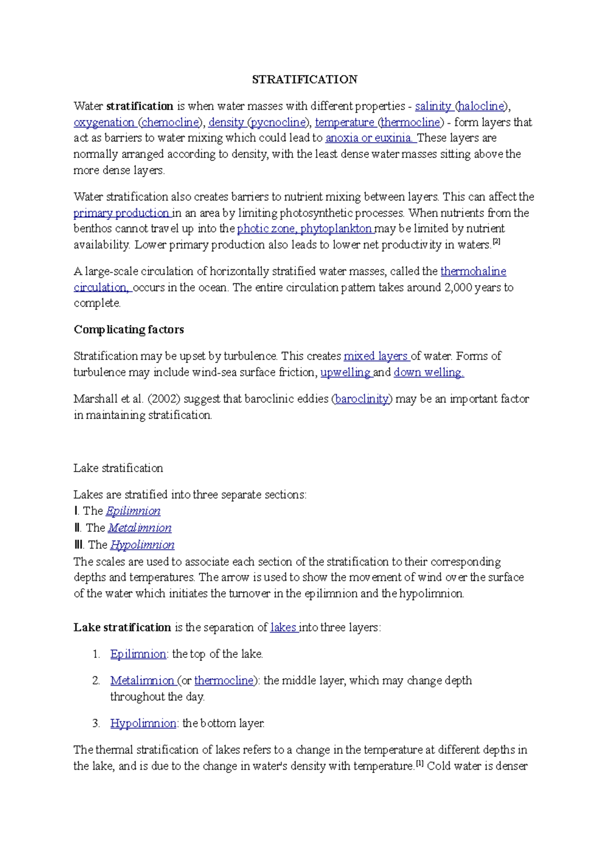 Stratification - Lecture notes 1-3 - STRATIFICATION Water ...