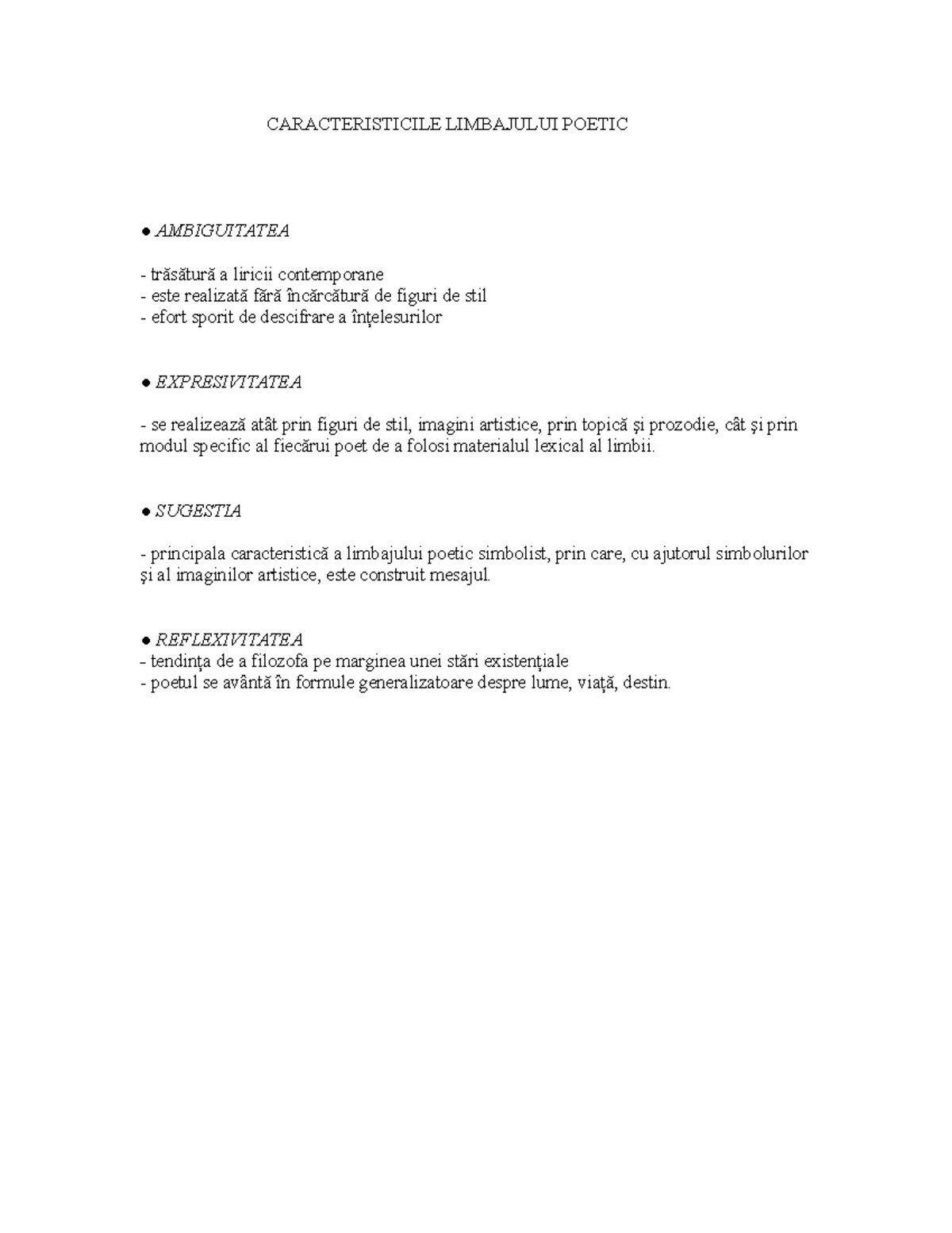 70527673 comentarii romana bac - CARACTERISTICILE LIMBAJULUI POETIC ...